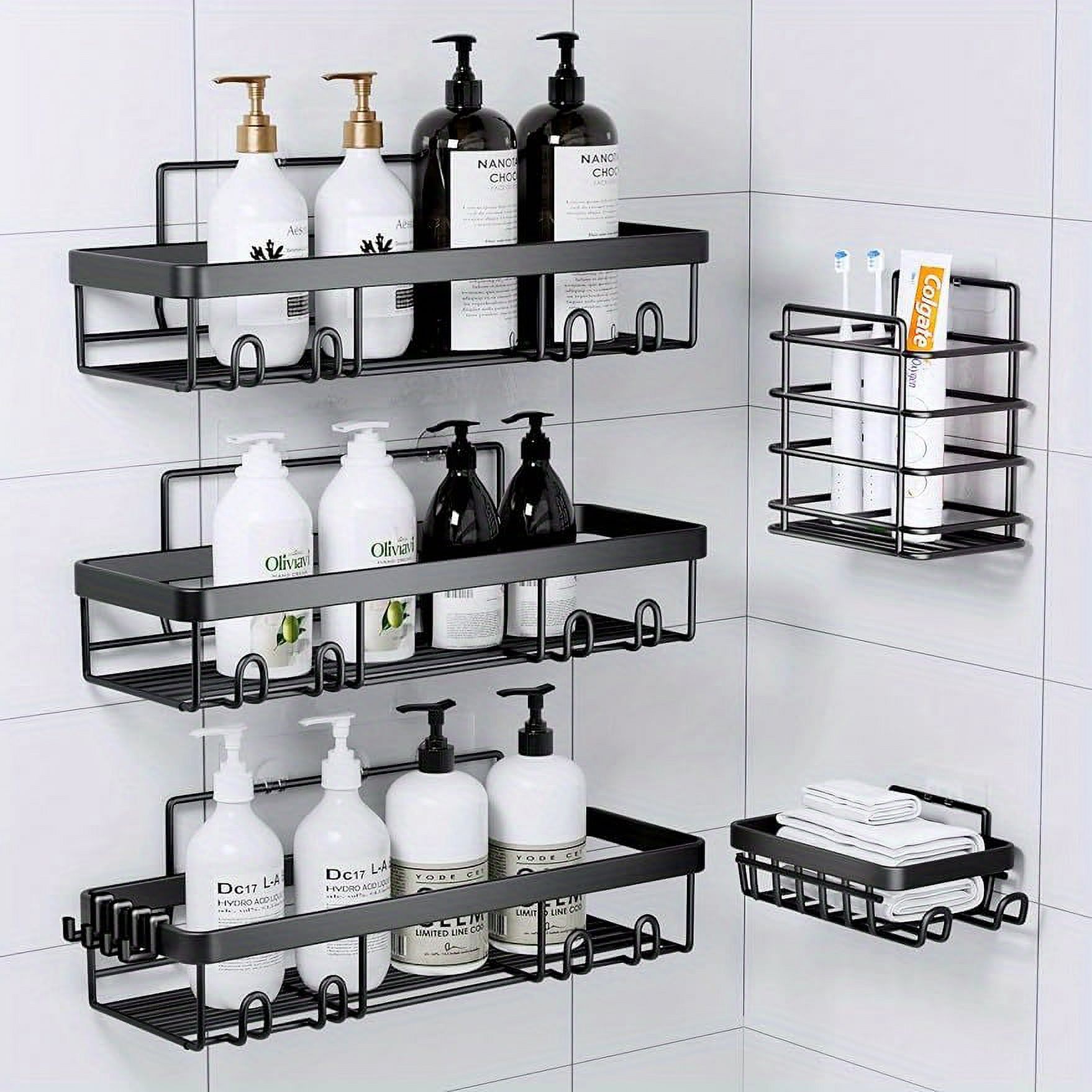 5pcs Wall Mounted Bathroom Storage Rack, Bathroom Hanging Shelf, Shower ...