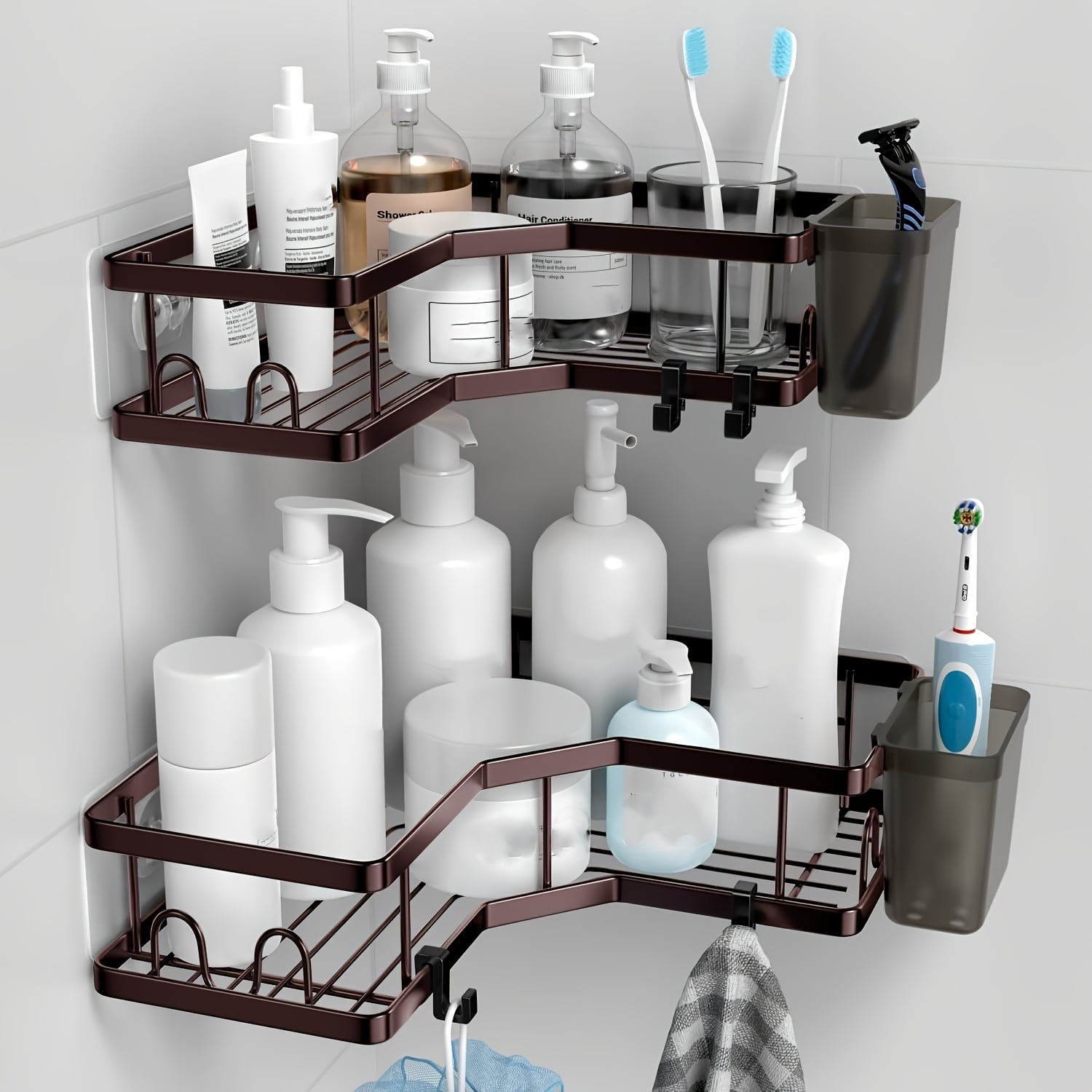 5pcs Wall Mounted Bathroom Storage Rack, Bathroom Hanging Shelf, Shower ...