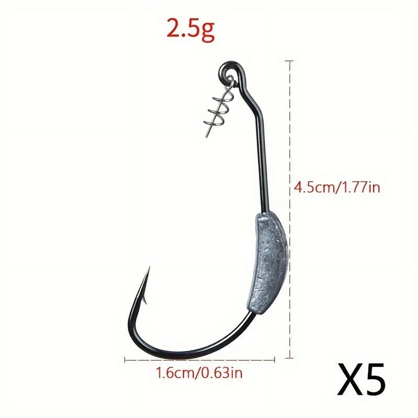 5pcs Weighted Hook With Twist Lock, Soft Worm Hook, Barbed Crank Hook ...