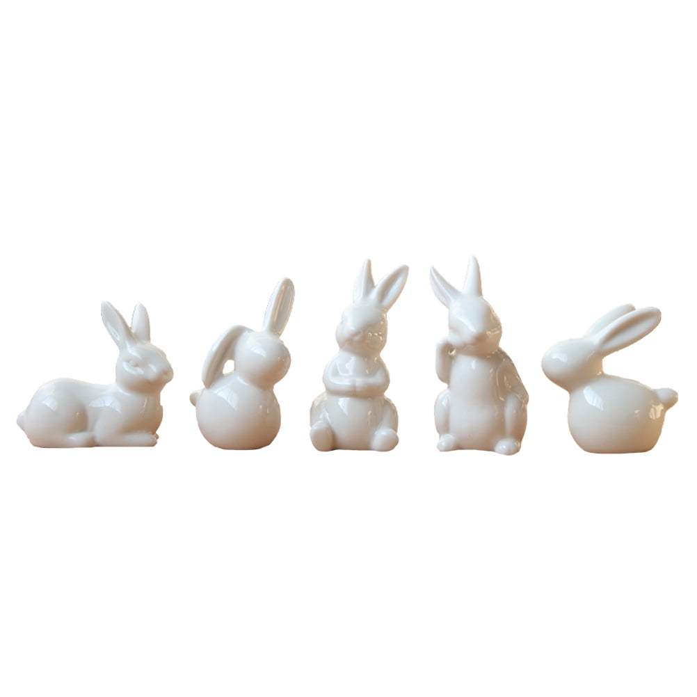 5pcs White Ceramic Bunny Figurines, Rabbit Sculptures, Animal Crafts ...
