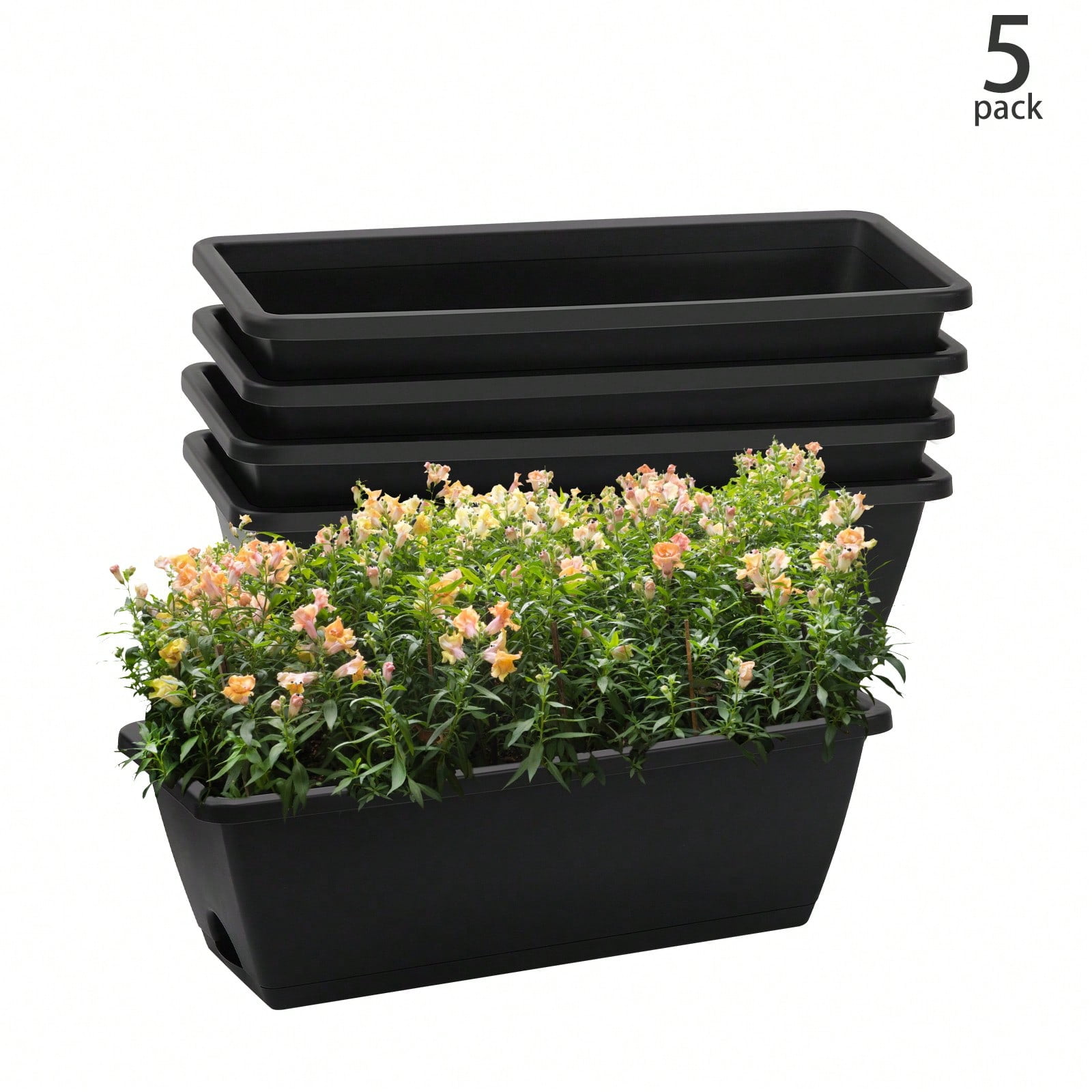 5pcs Windowsill Flower Pots, Plastic Rectangular Flower Pots, 16.7x7in ...