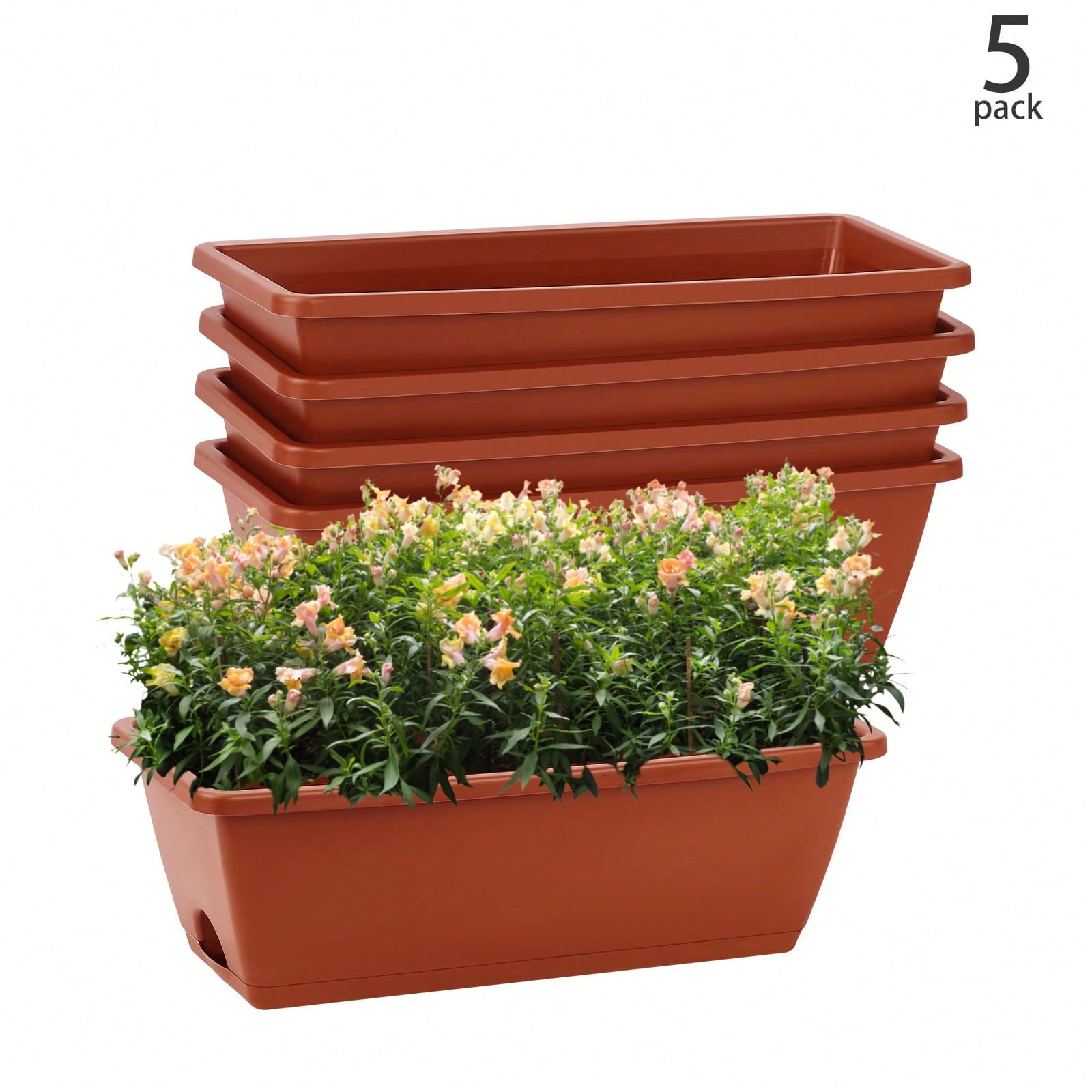 5pcs Windowsill Flower Pots, Plastic Rectangular Flower Pots, 16.7x7in ...