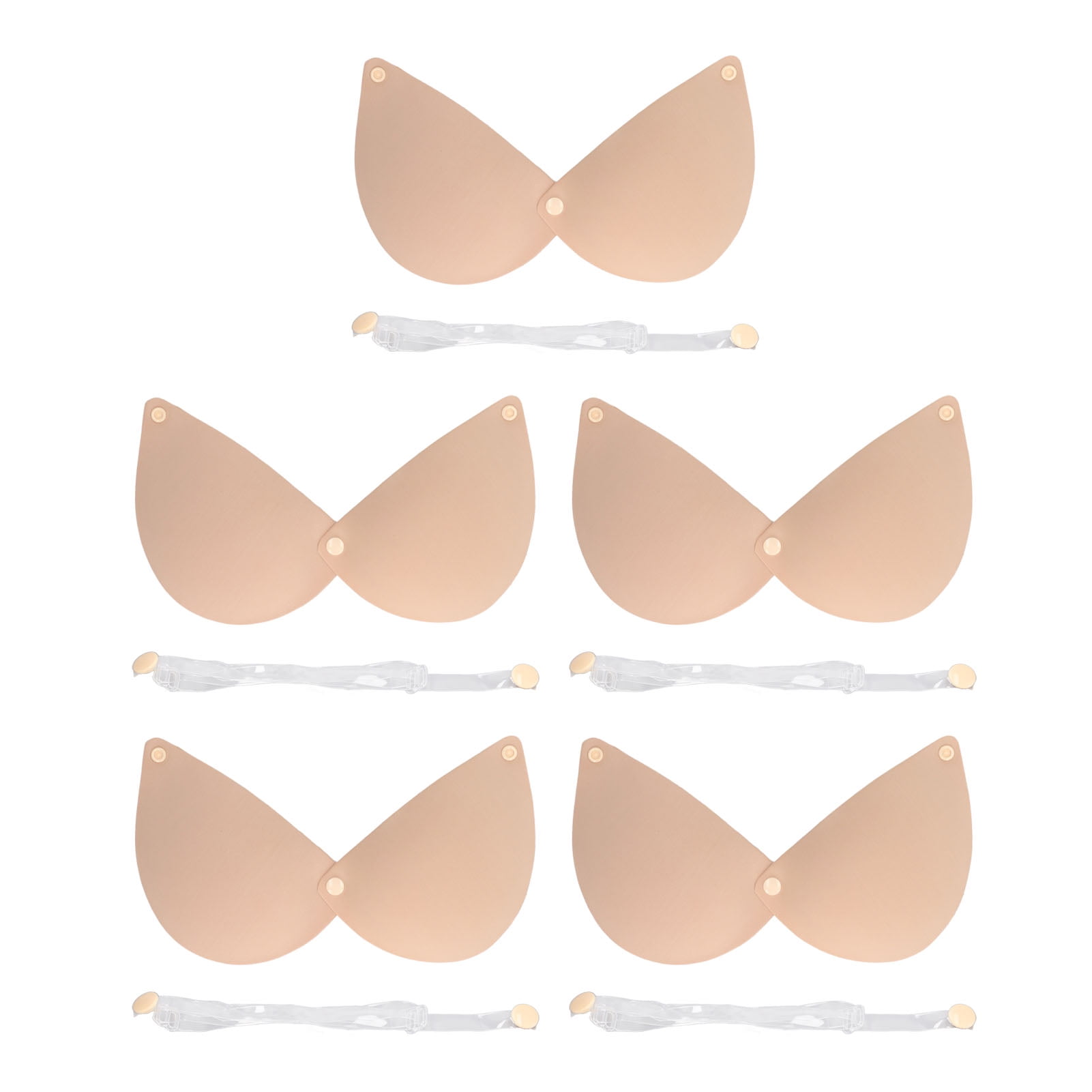 5pcs Women Adhesive Bra Strapless Push Up Silicone Snap Fastener 3D ...