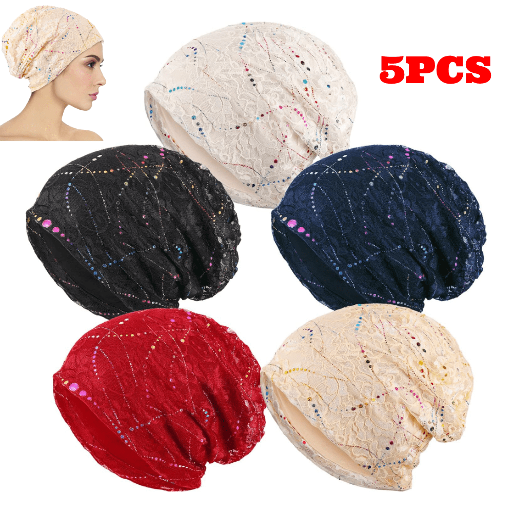 5pcs Women's Slouchy Beanie Chemo Hat Stretch Cancer Head Wraps Sleep ...