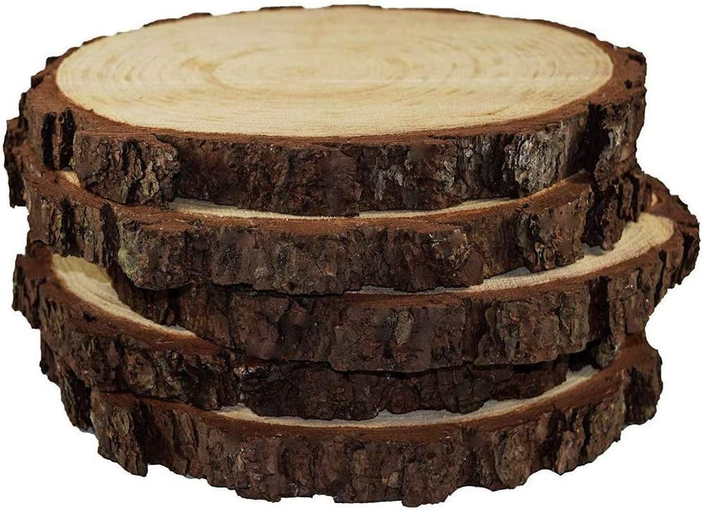 5pcs Wood Slices 6-7 inch Unfinished Natural with Tree Bark Diameter ...