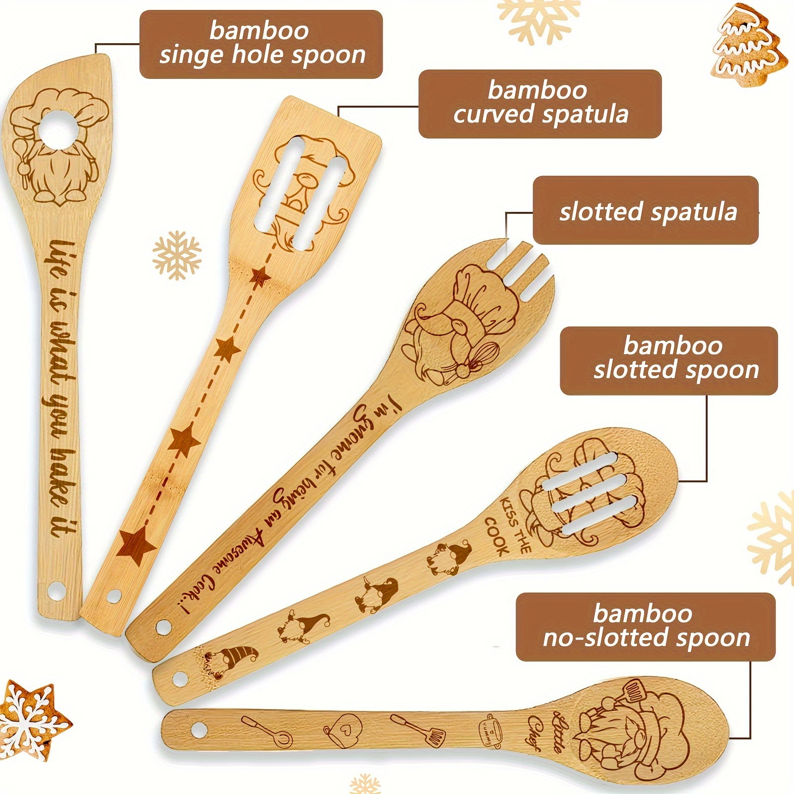 5pcs Wooden Cooking Utensils Set, Gnome-Themed Kitchen Spoons ...