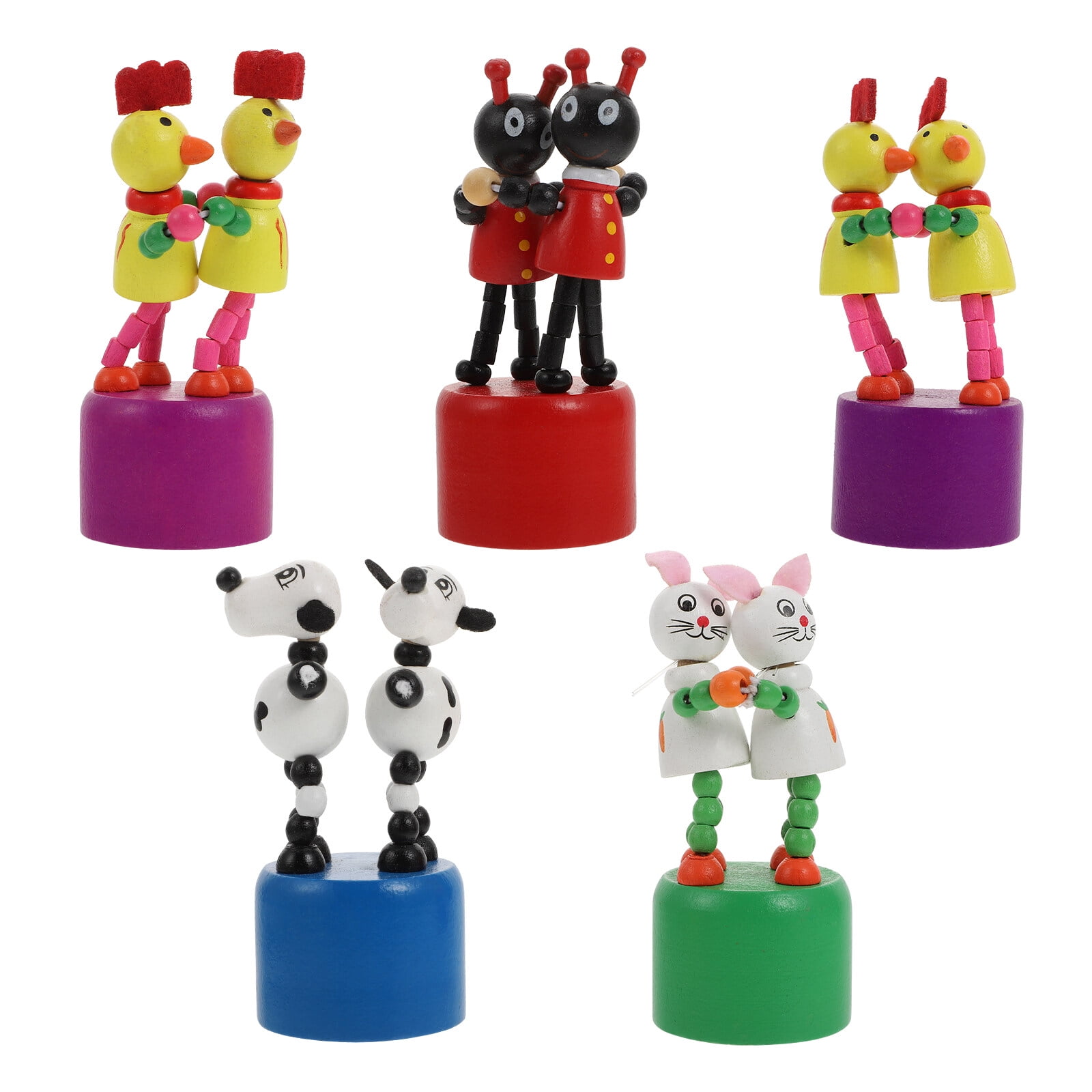 5pcs Wooden Push Up Finger Puppets Animal Figurines - Mixed Color ...