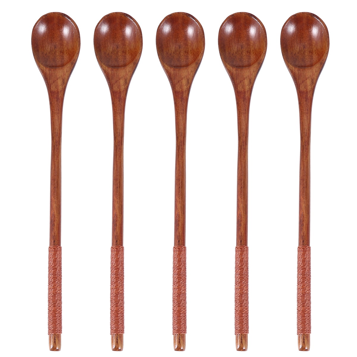 Wooden Spoons Set of 5 for Kitchen Use Safe Brown Color Long Round ...