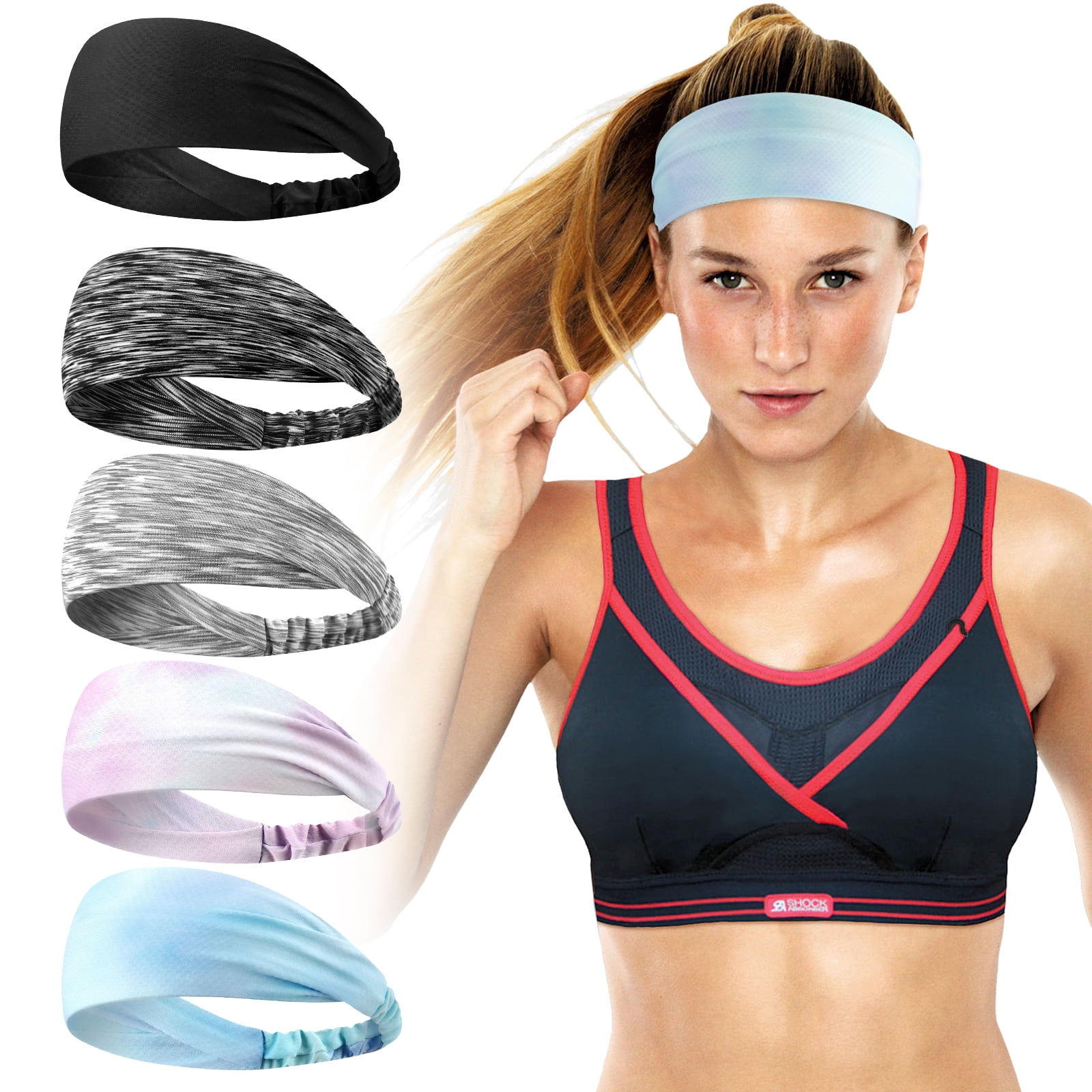 EEEkit 5pcs Athletic Set, Non-Slip Fitness Gym Exercise Sweatbands ...