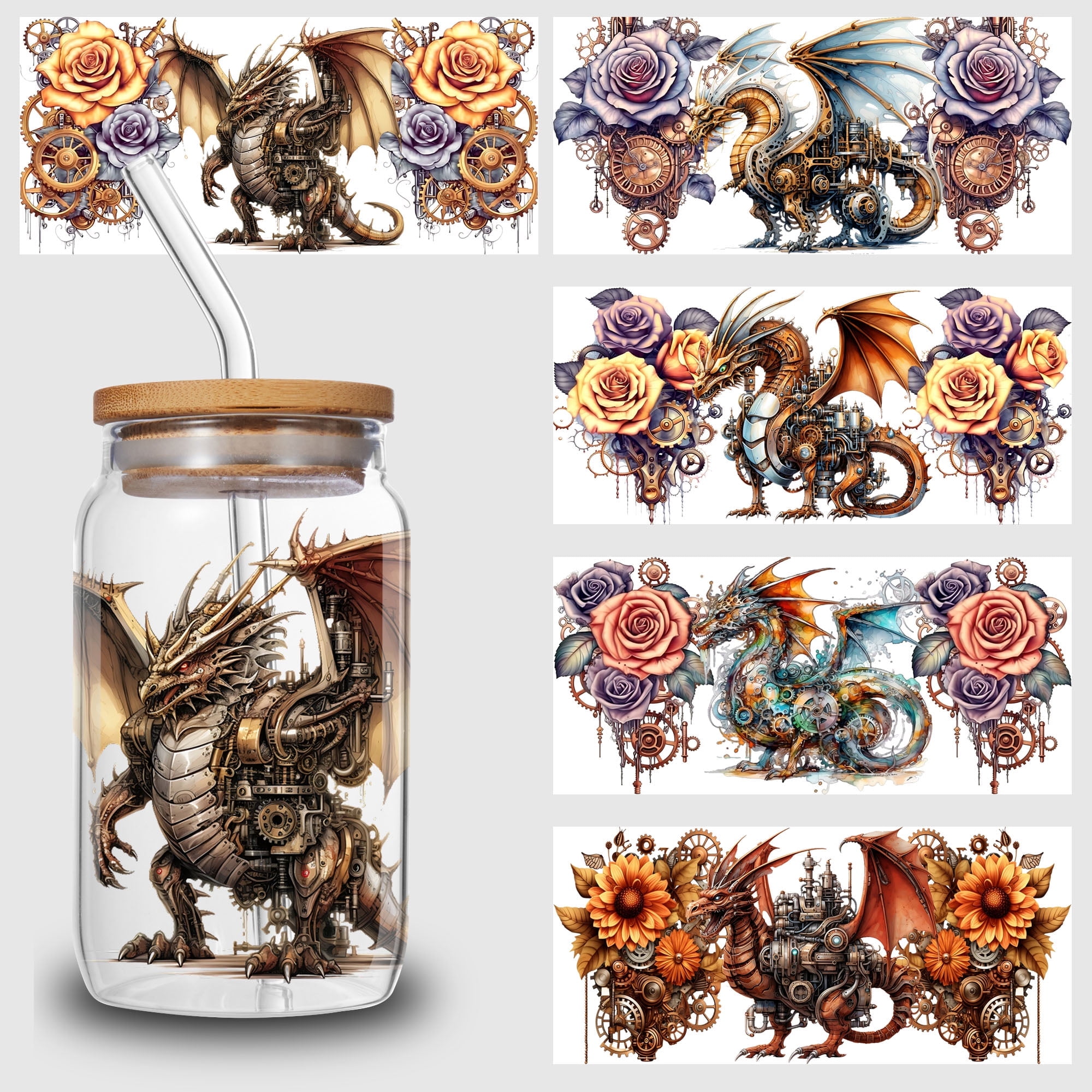 5pcs dragon Punk UV DTF Transfer Stickers, For Glass Tumbler ...