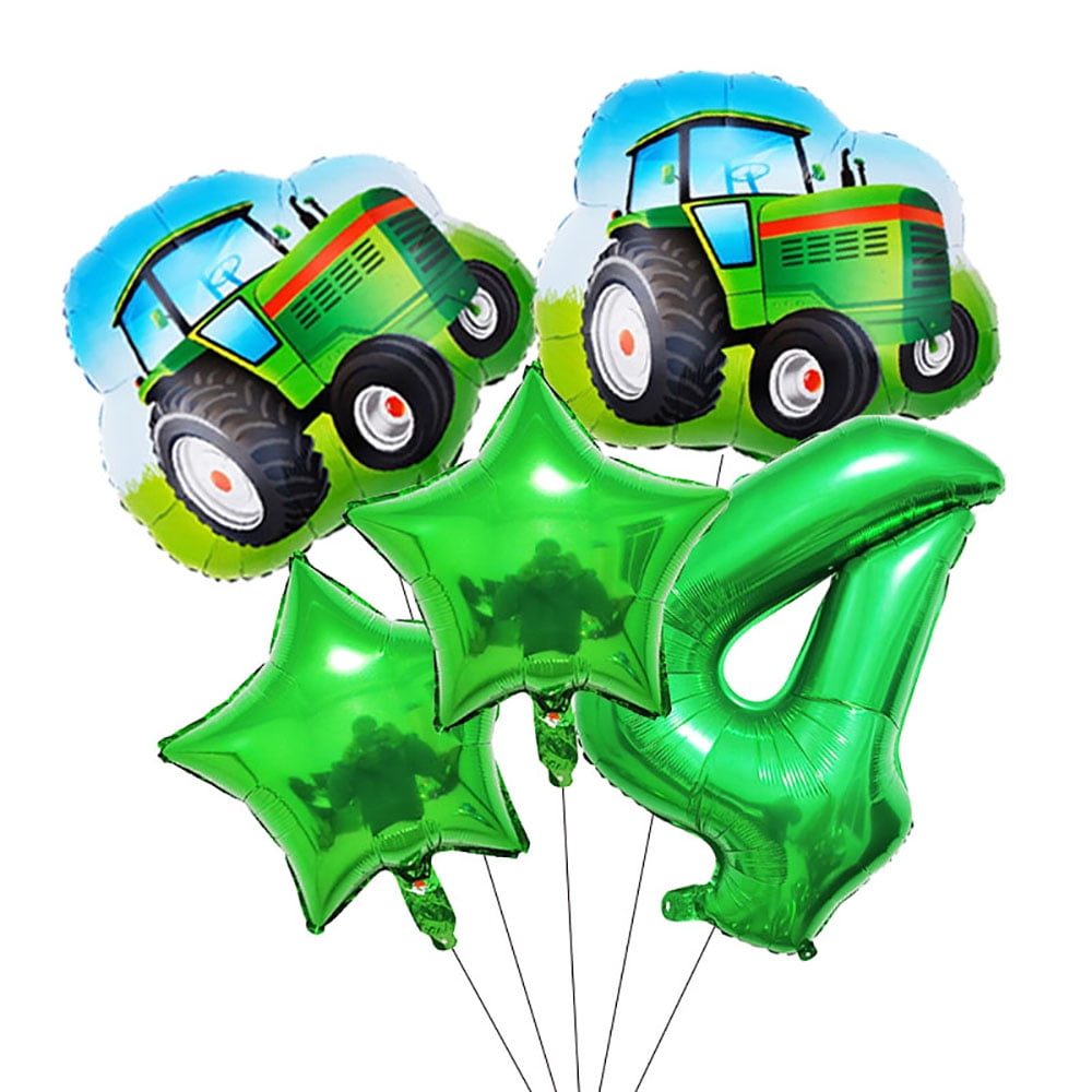 5pcs farm theme birthday party balloons, 32inch green number 4 balloon ...