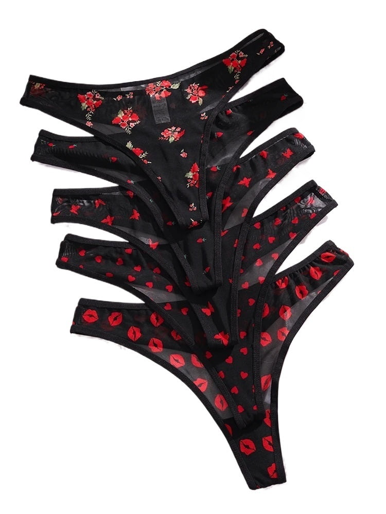 5pcs/pack Print Design Sexy Women thongs Breathable Comfortable Lady g ...