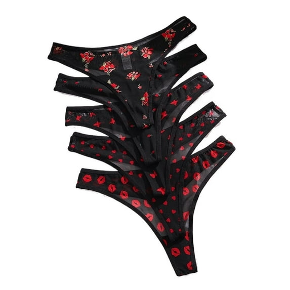 5pcs/pack Print Design Sexy Women thongs Breathable Comfortable Lady g ...