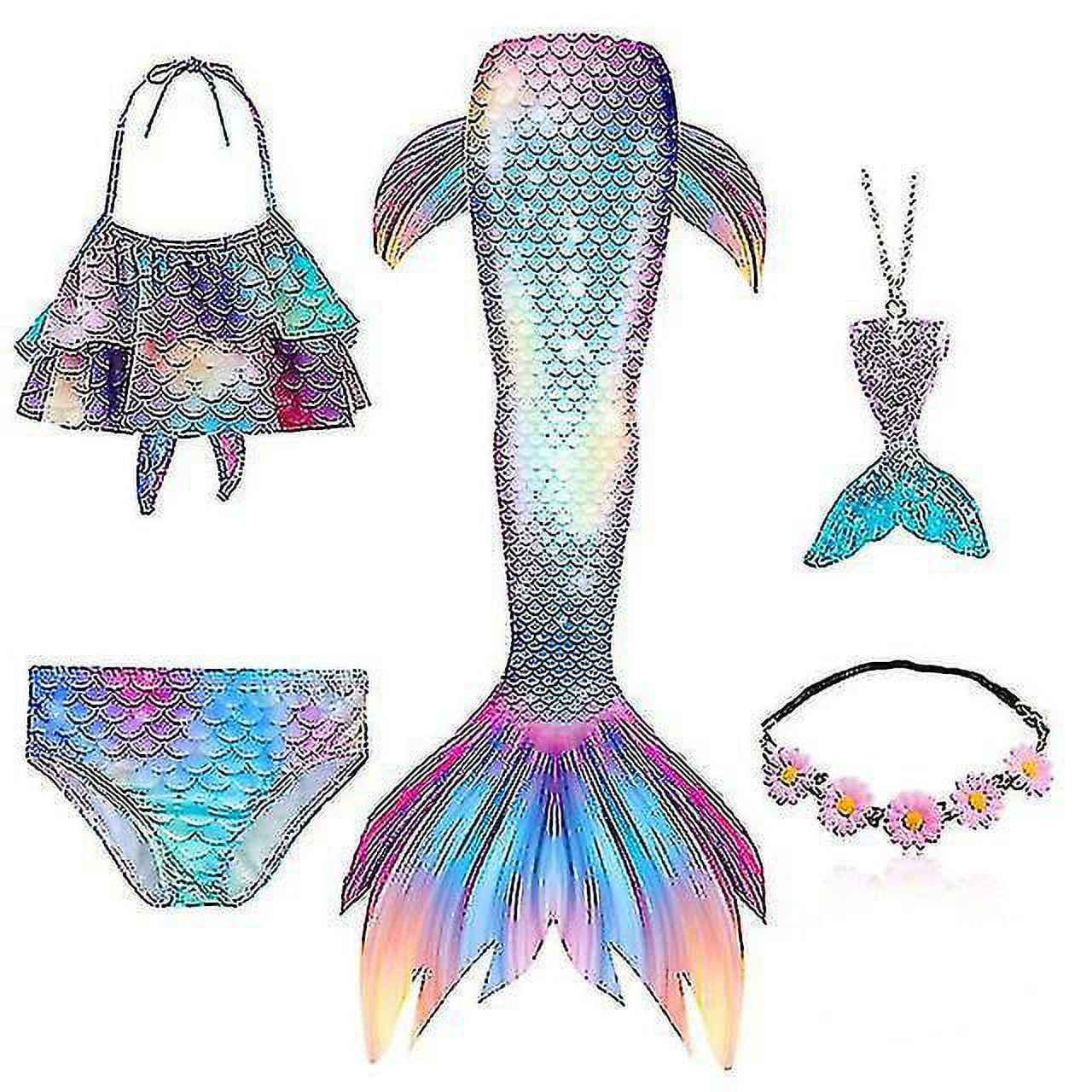5pcs/set Girls Mermaid Tail Swimsuit Children Mermaid Ariel Cosplay ...
