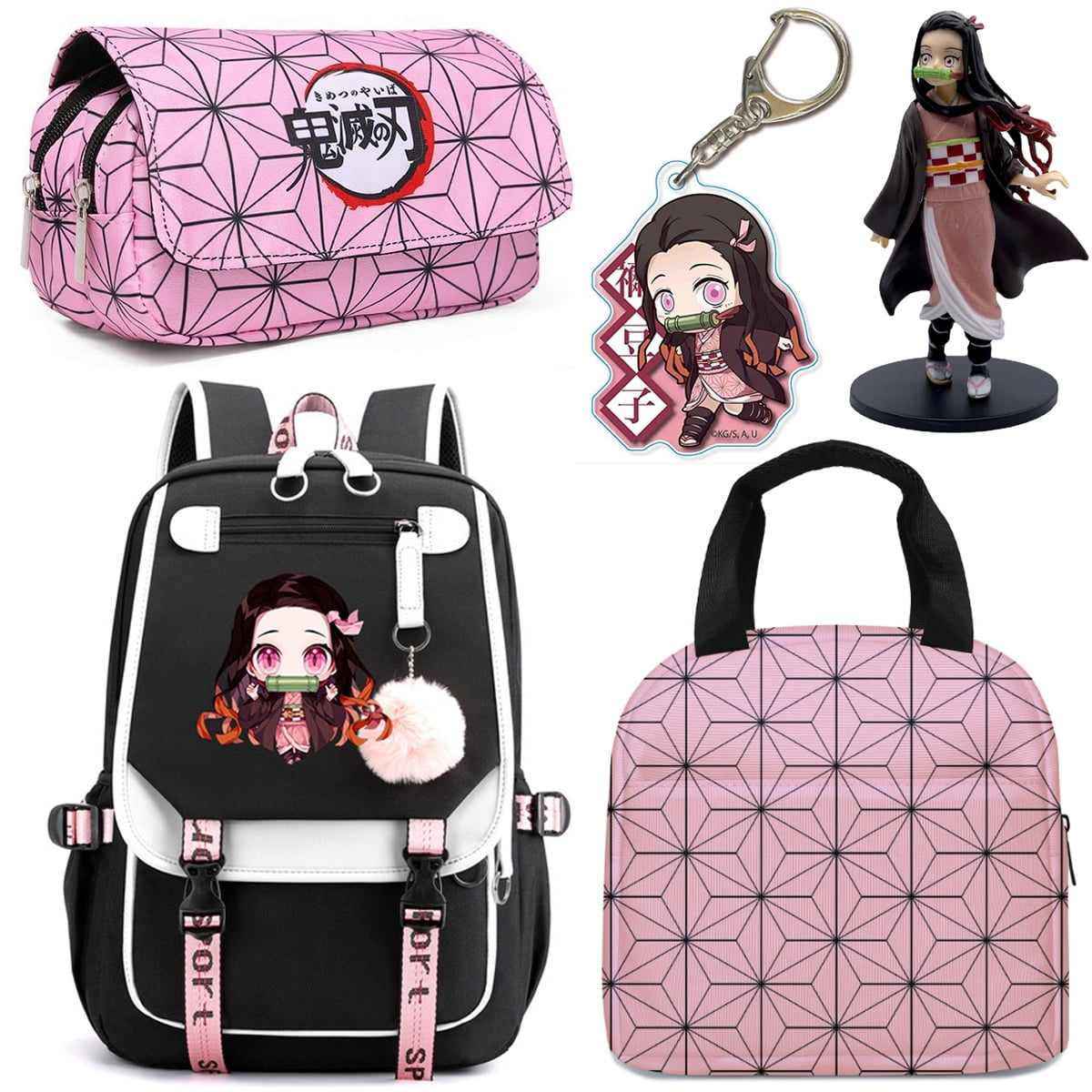 5pcs/set Nezuko Backpack with USB Charging Port, Bookbag - Walmart.com