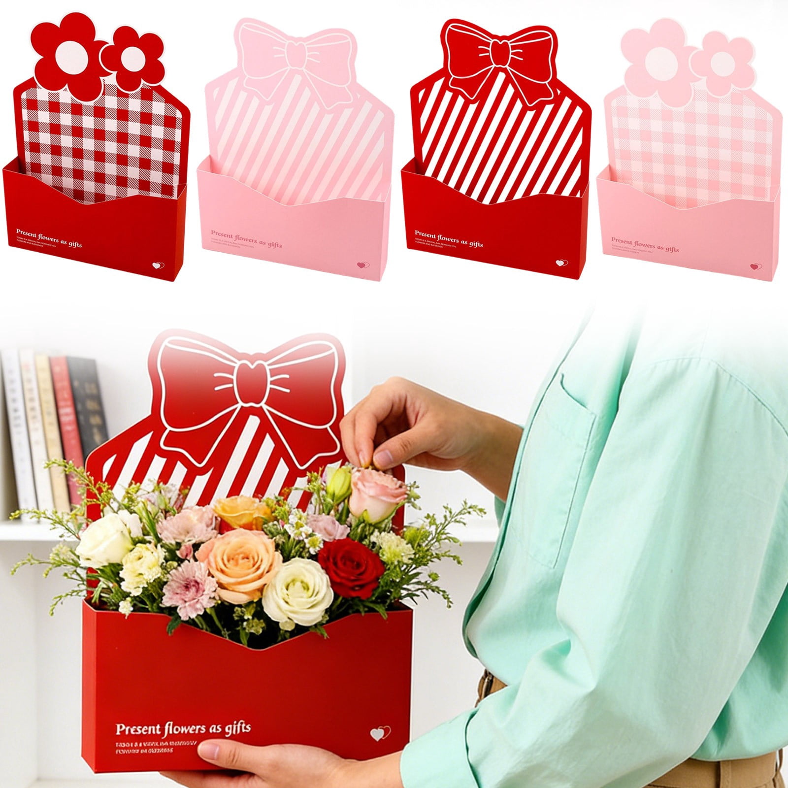 5pcs valentines envelope box，Paper Bouquet Reusable Flower Packaging ...
