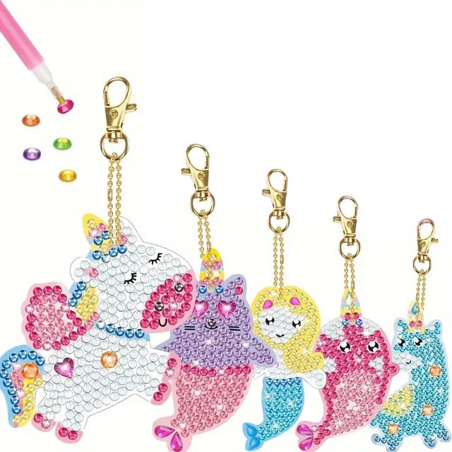 5pcs5D mermaid diamond painting keychain kit, double-sided diamond art ...