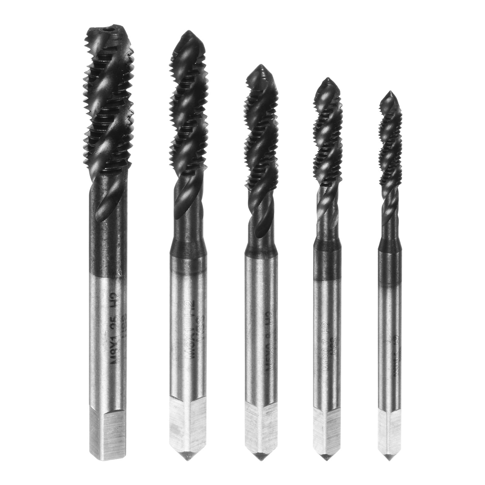 5pieces Metric Spiral Flute Taps Set M3 M4 M5 M6 M8 HSS6542 Machine Drilling, Black - Walmart.com