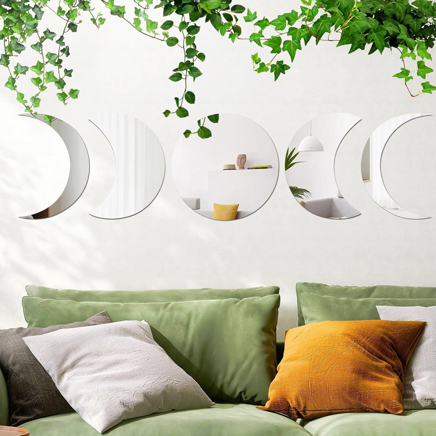 5pieces Moon Phase Mirror Set Wall Decor, Unbreakable Acrylic Self ...
