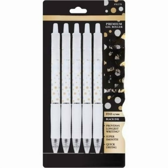 5pk Design Collection Dots Gel Pens Fine Point 0.7mm Black Ink ...
