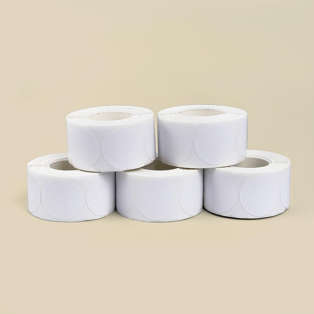 5rolls 500pcs PVC Stickers Roll Self-Adhesive Stickers Flat Round White ...