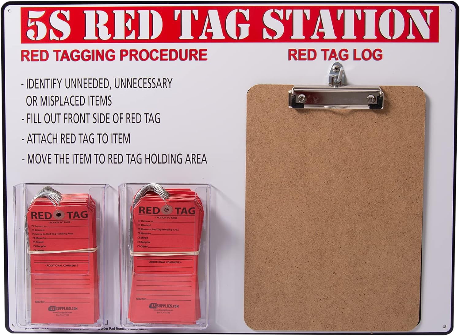 5s Red Tag Board with Clipboard (100 Red Tags Included) Red Tag Station ...