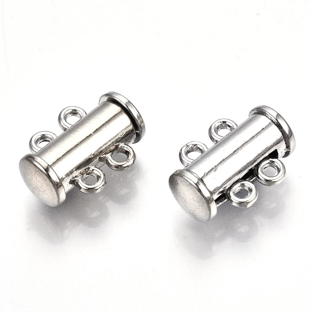 5sets 2-Strands Brass Magnetic Slide Lock Clasps 4-Hole Tube Platinum ...