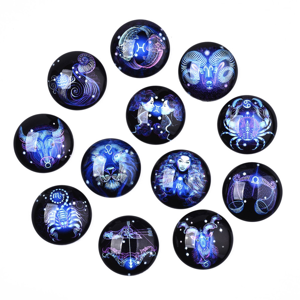5sets Flatback Glass Cabochons Dome/Half Round with Constellation/ Sign ...