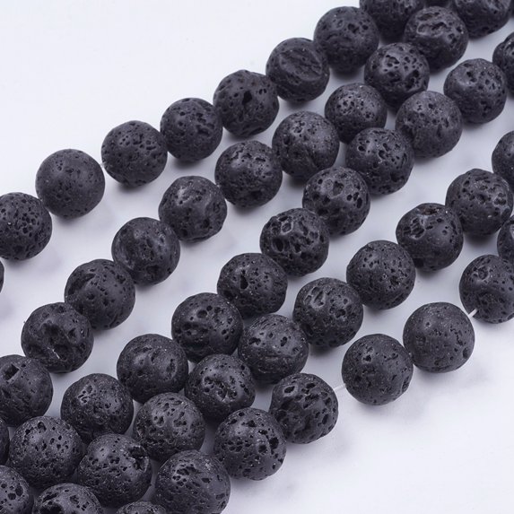 5strands Natural Lava Rock Bead Strands Round 14mm Hole: 1mm 27pcs ...