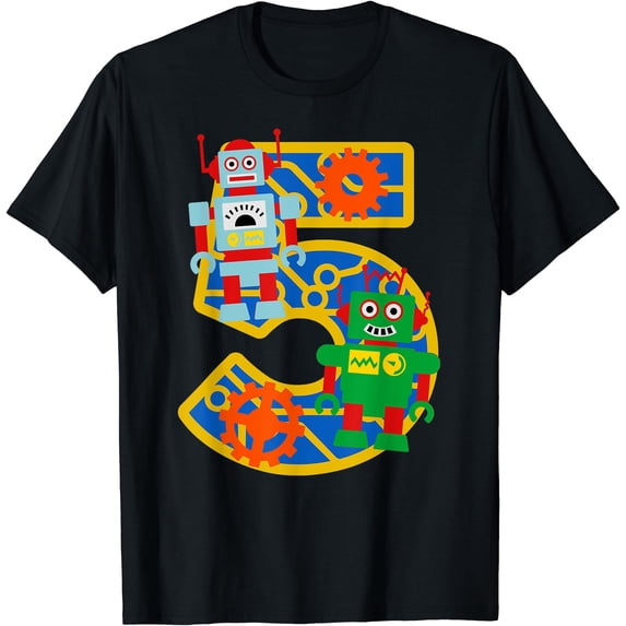 5th Birthday Boy 5 Year Old Little Robot Robotics Engineer T-Shirt ...