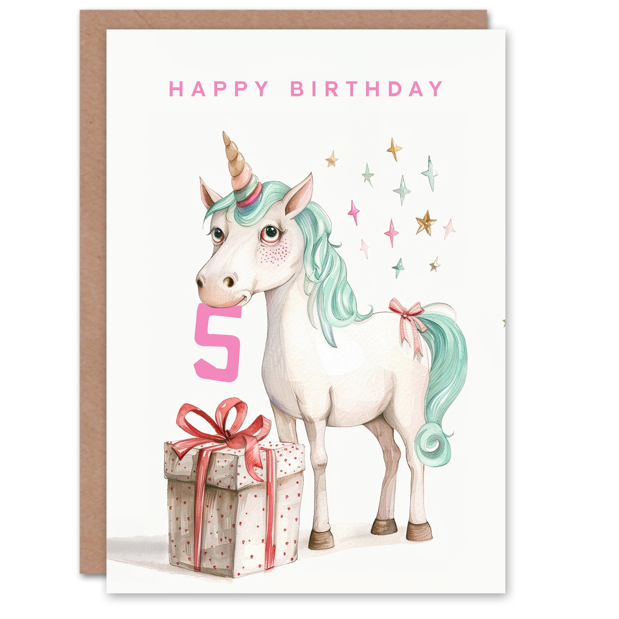 5th Birthday Card Unicorn Stars Present Fun Kids Age 5 Year Old Child ...