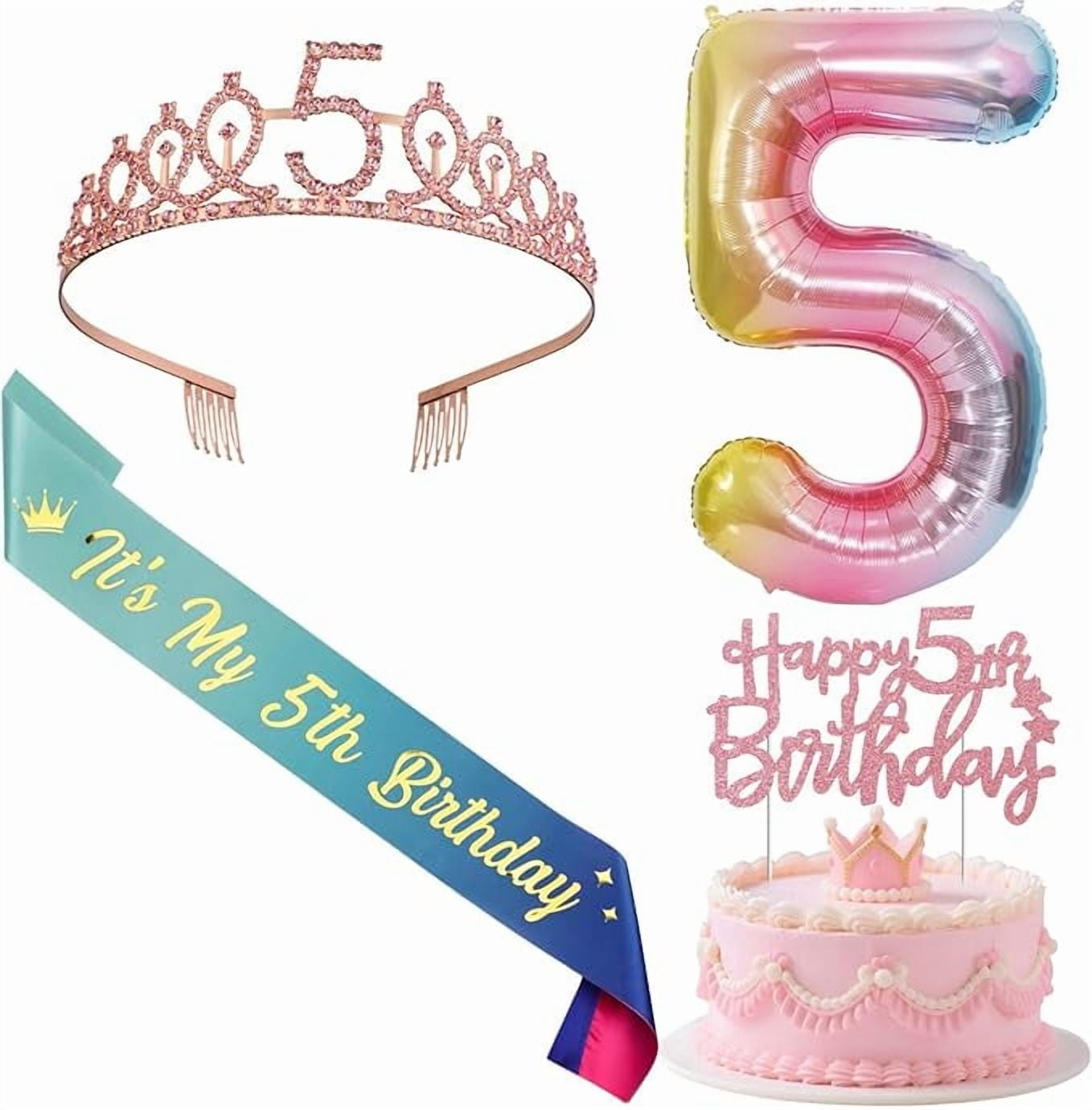 5th Birthday Decorations Girl, 5th Birthday Sash Tiara Pink Glitter ...