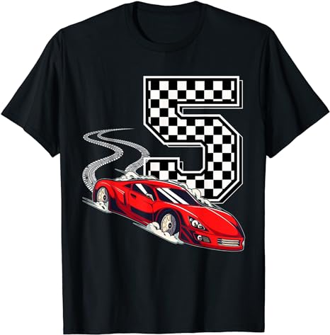 5th Birthday Race Car Boys 5 Five racing car flag Kids drive T-Shirt ...