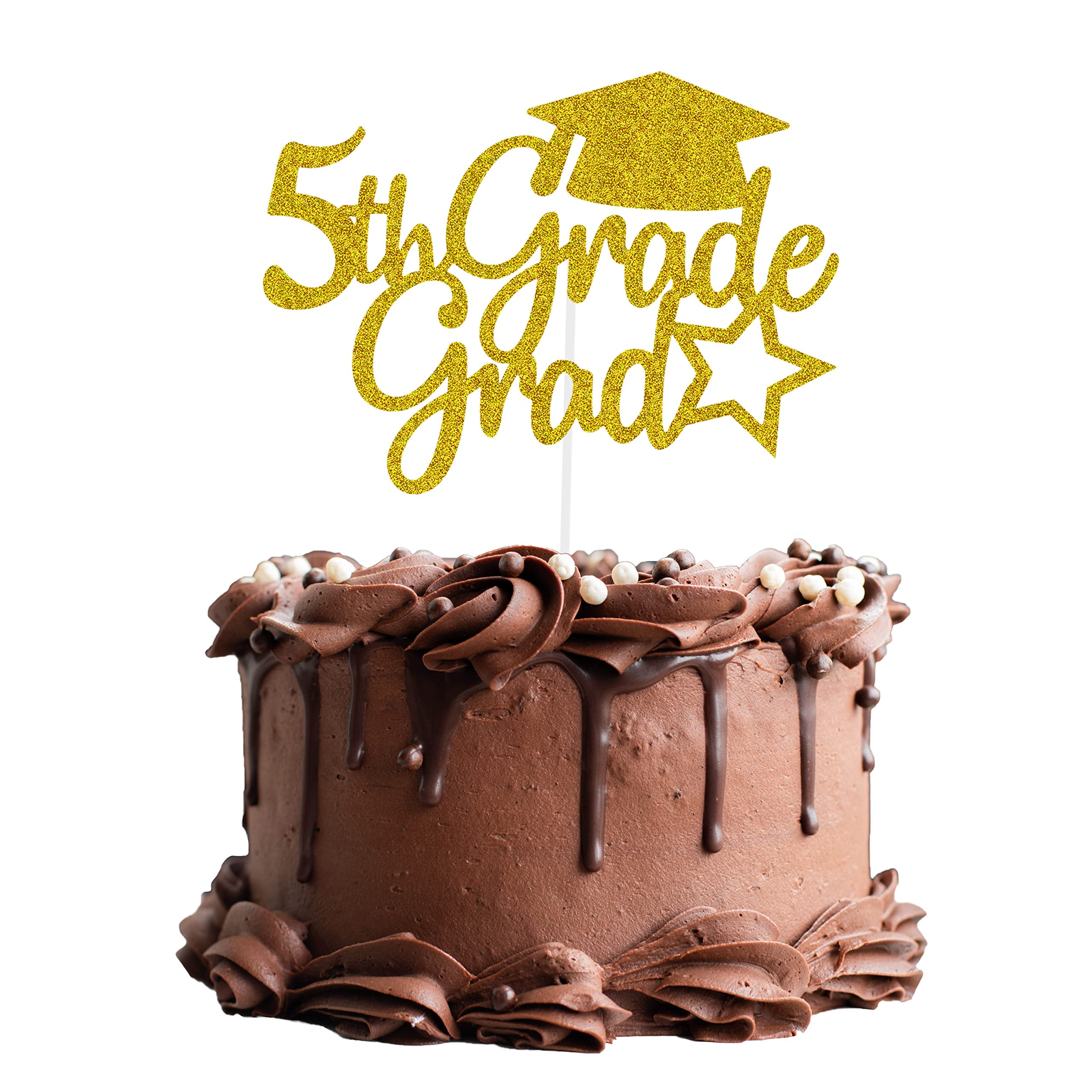 5th Grade Grad Cake Topper, Gold RST1 Glitter 5th Grade Graduation ...