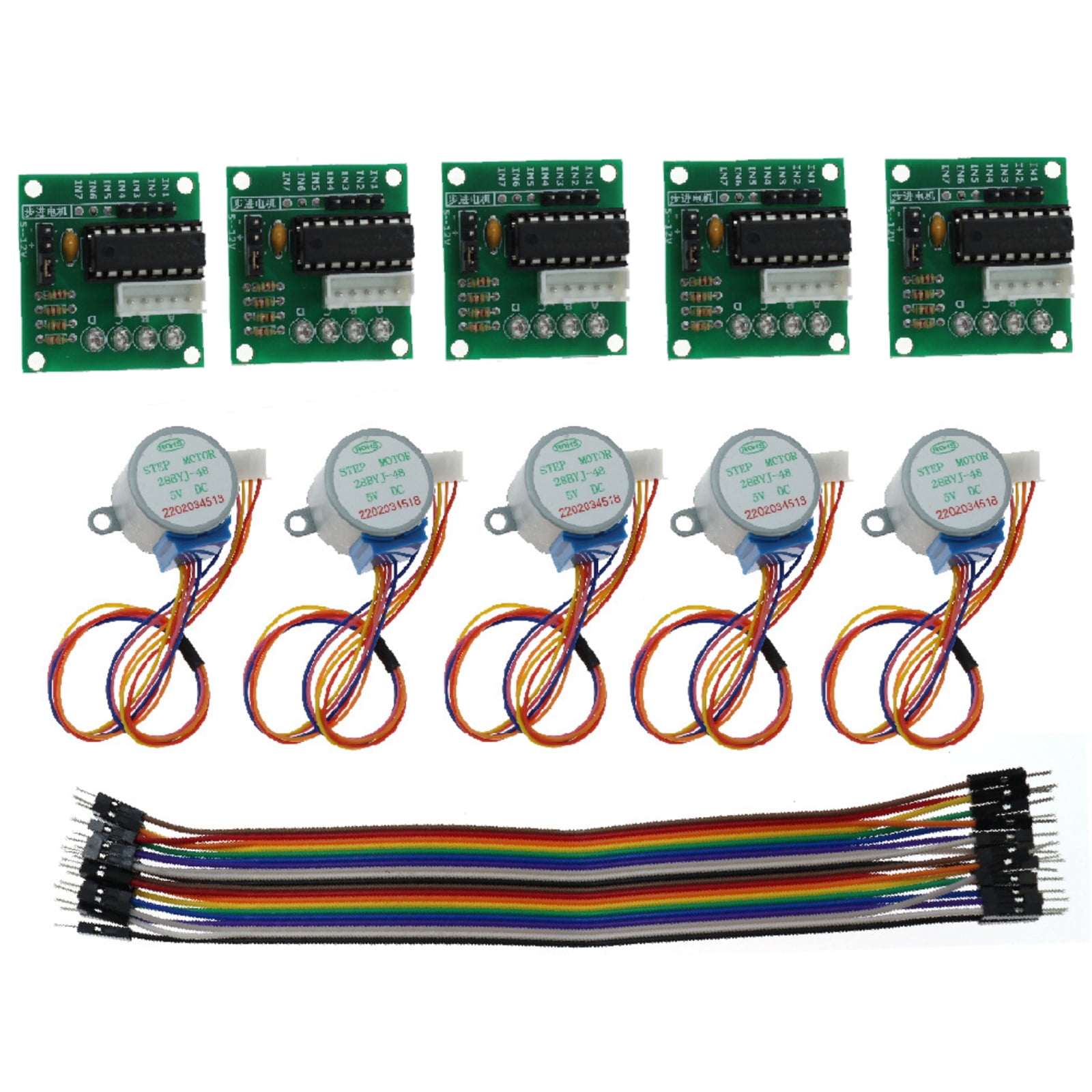 5x 28BYJ-48 4-Phase DC Gear Stepping Motor Kit with ULN2003 Drive Board ...