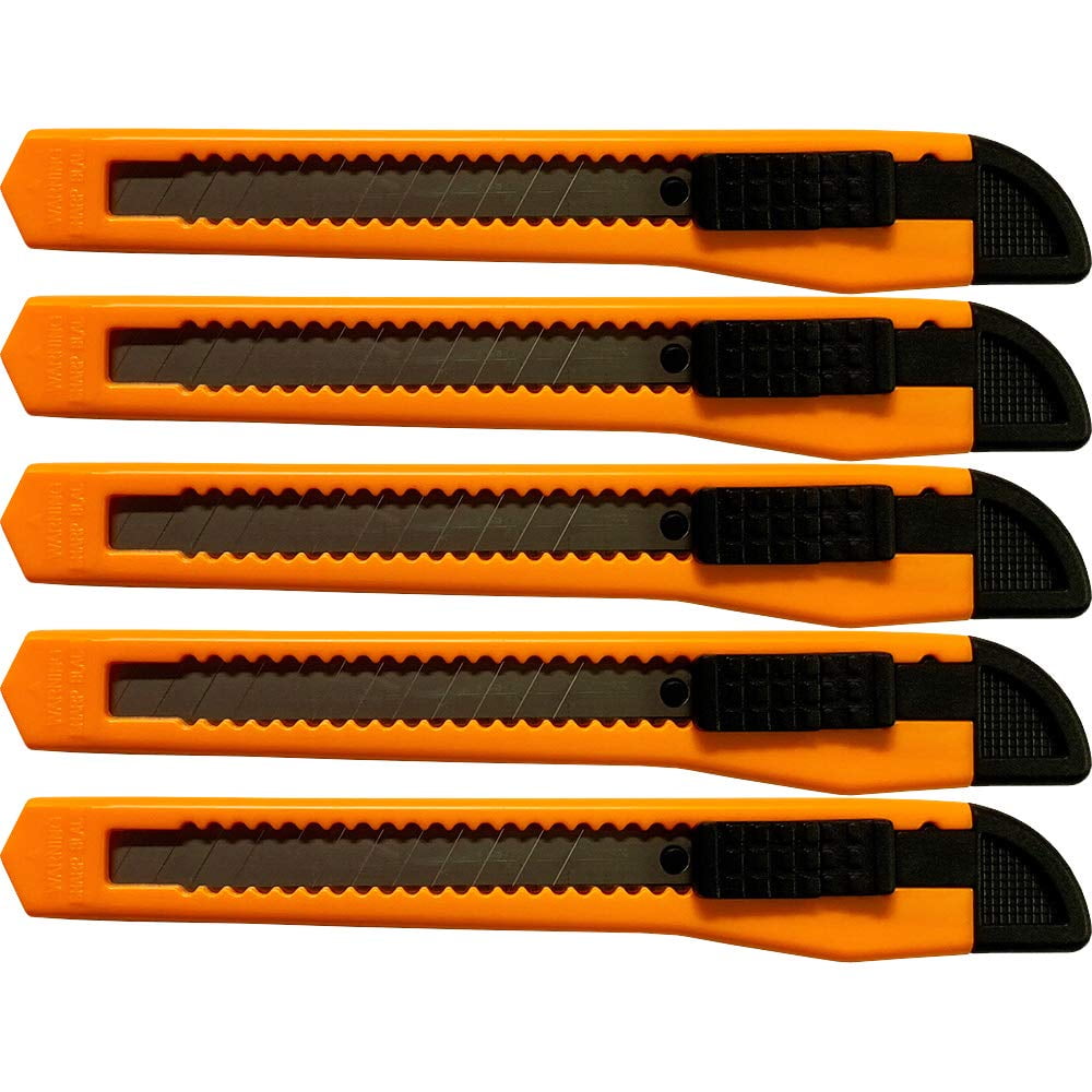 5x Bulk Small Neon Orange Utility Knife Box Cutters Snap Off Blade 9MM ...