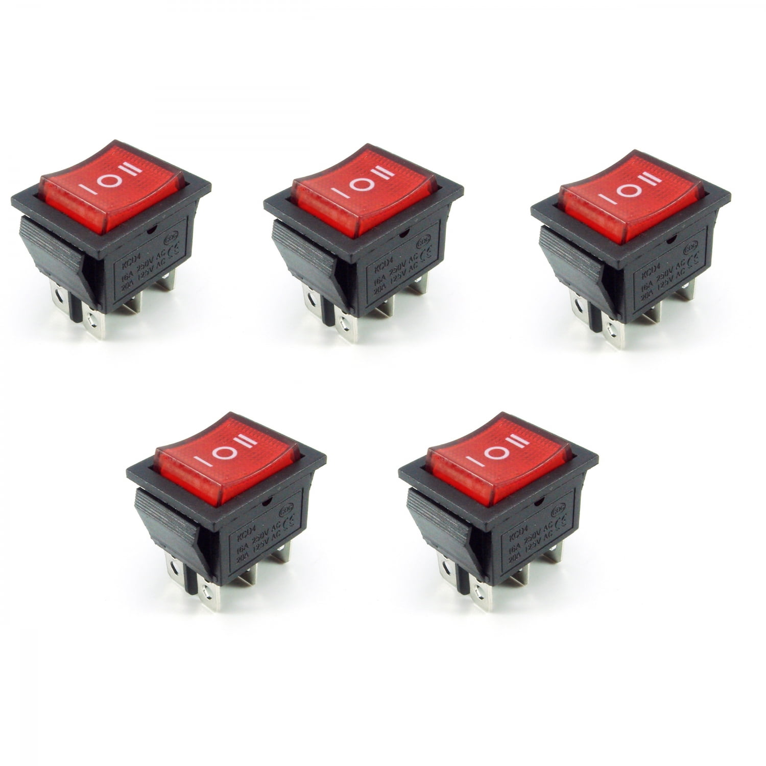 5x DPDT 3-Way Red LED Backlight On/Off/On Rocker Car Switch AC 250V 16A ...
