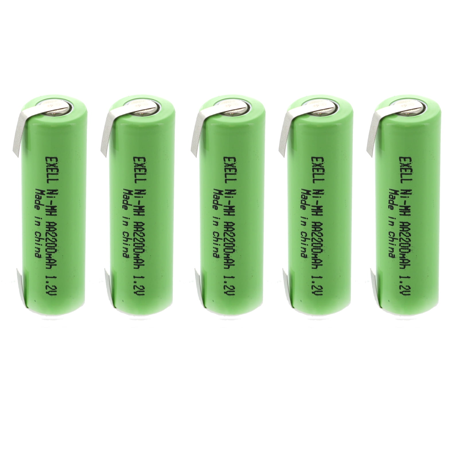 5x Exell 1.2V AA Size 2200mAh NiMH Rechargeable Batteries w/ Tabs ...