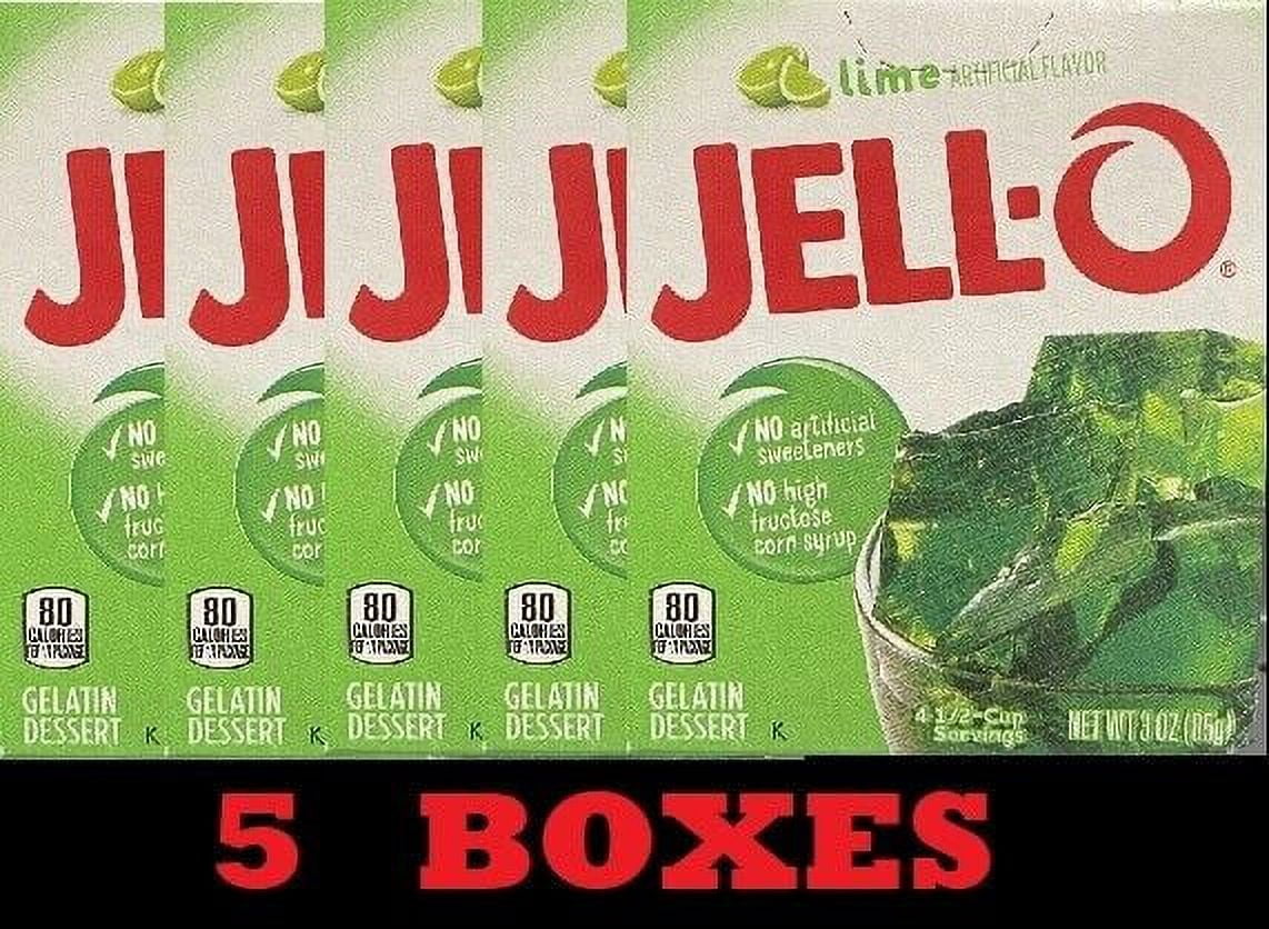5x Jello LIME Gelatin Dessert 3 oz Box Jell-O - 5 BOXES BULK - FREE ...