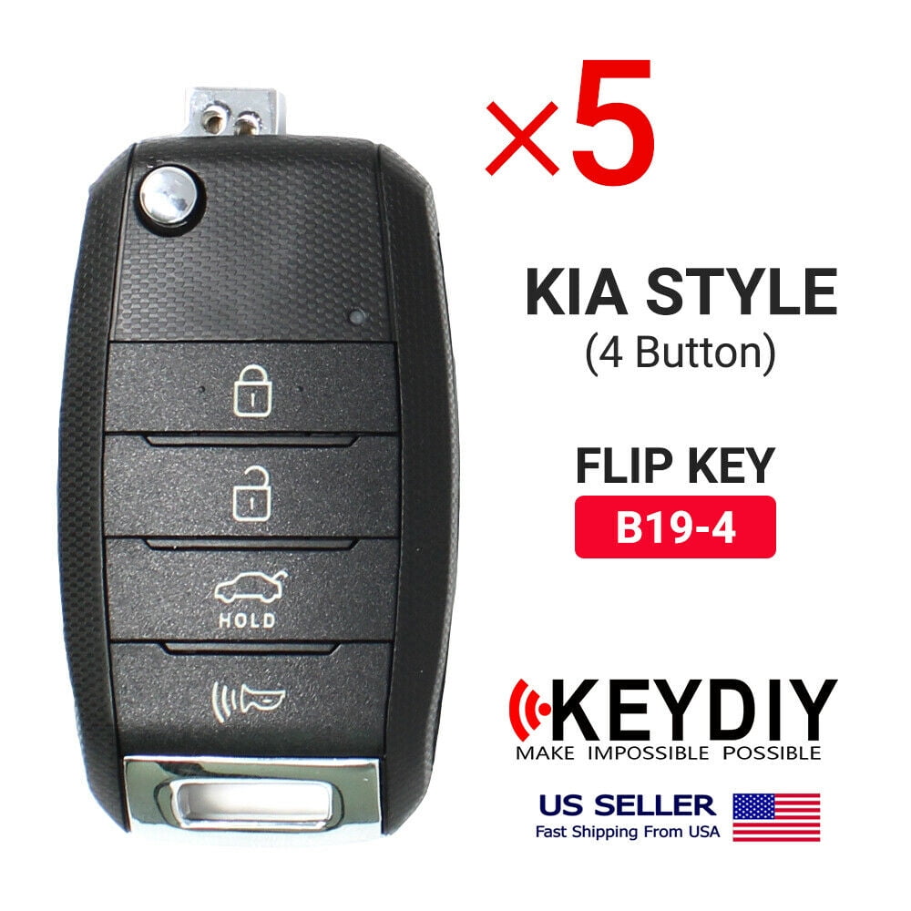 KeyDIY Universal Flip Remote Key, Kia Style, 4 Buttons with Panic, Set ...