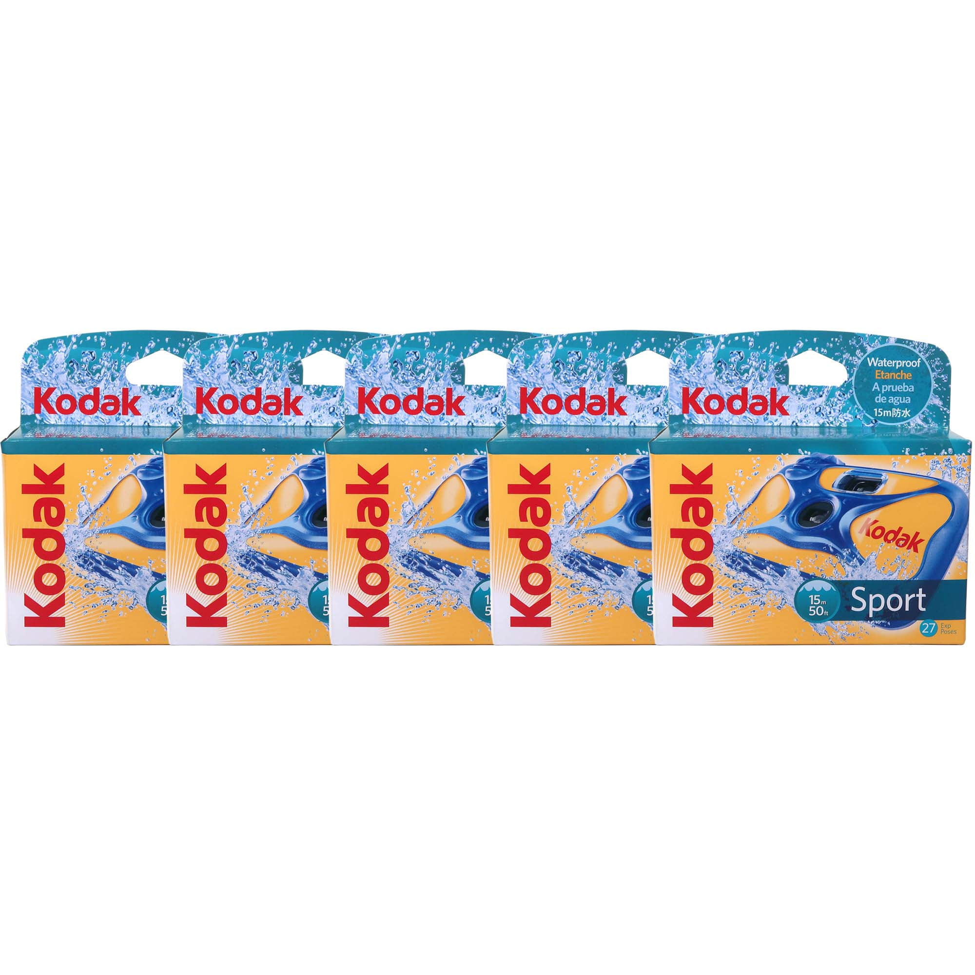 5x Kodak Water and Sport One-Time Use Disposable Camera (ISO-800) Waterproof 35mm - 27 Exposures ...