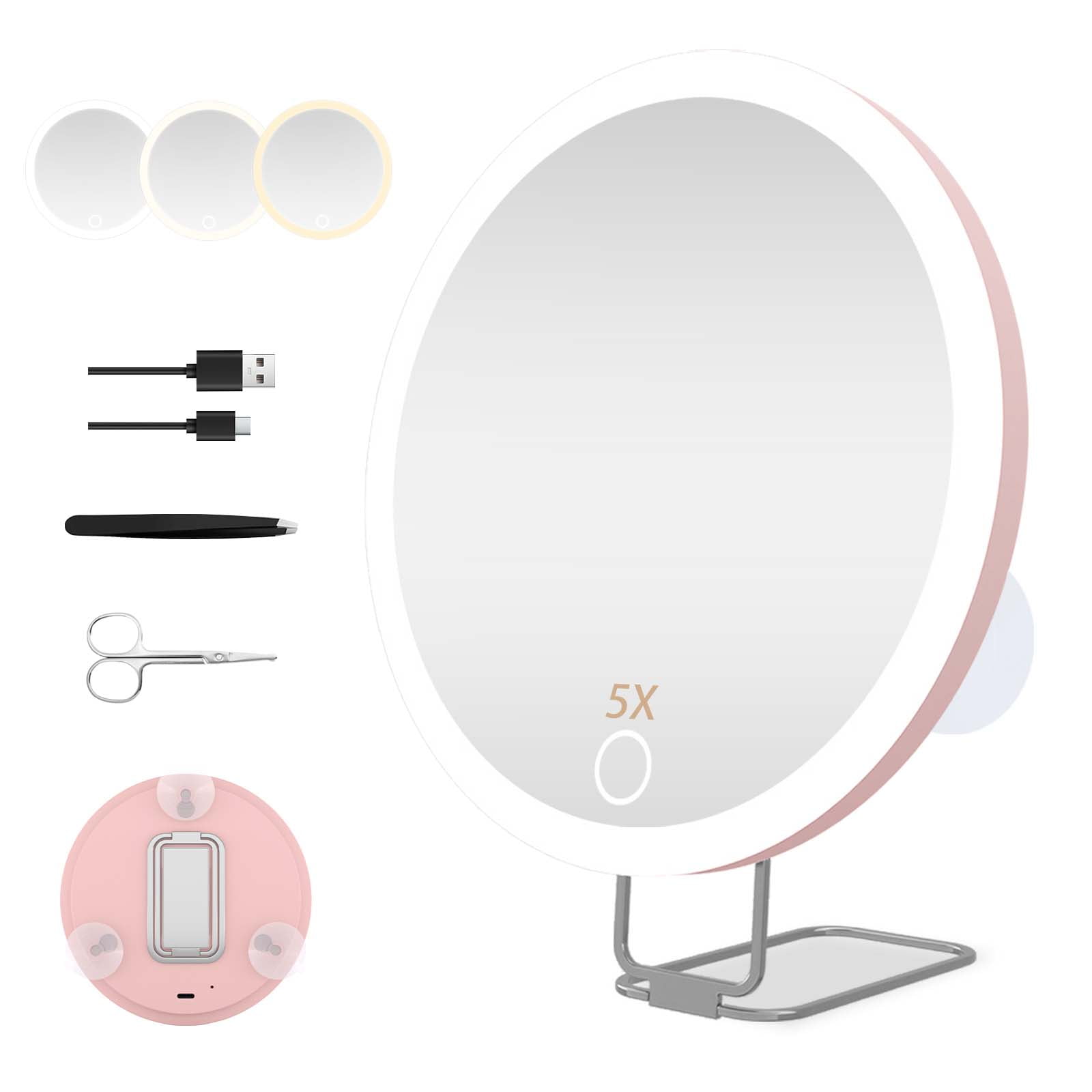 5x Magnifying Mirror with Light, Large 6" Rechargeable Lighted 5x ...