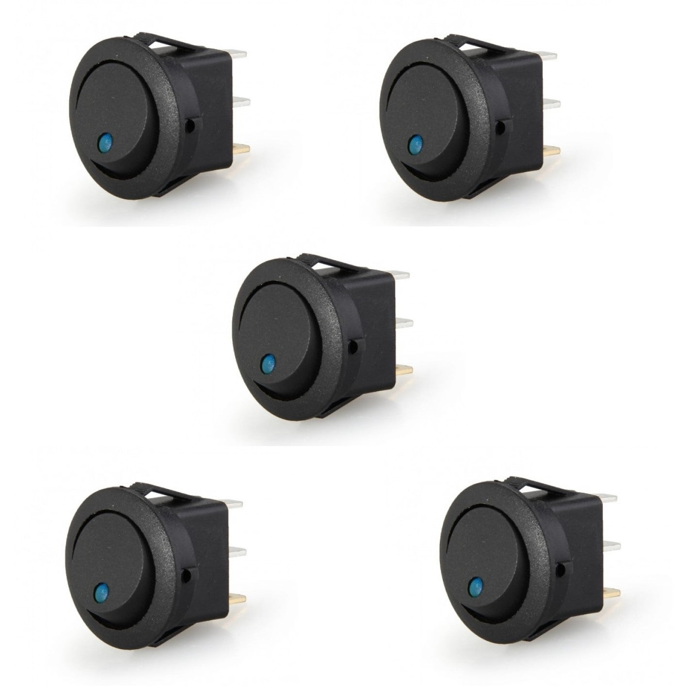 5x Mini Black Round Rocker Switch + Blue LED Indicator Light Car Boat ...
