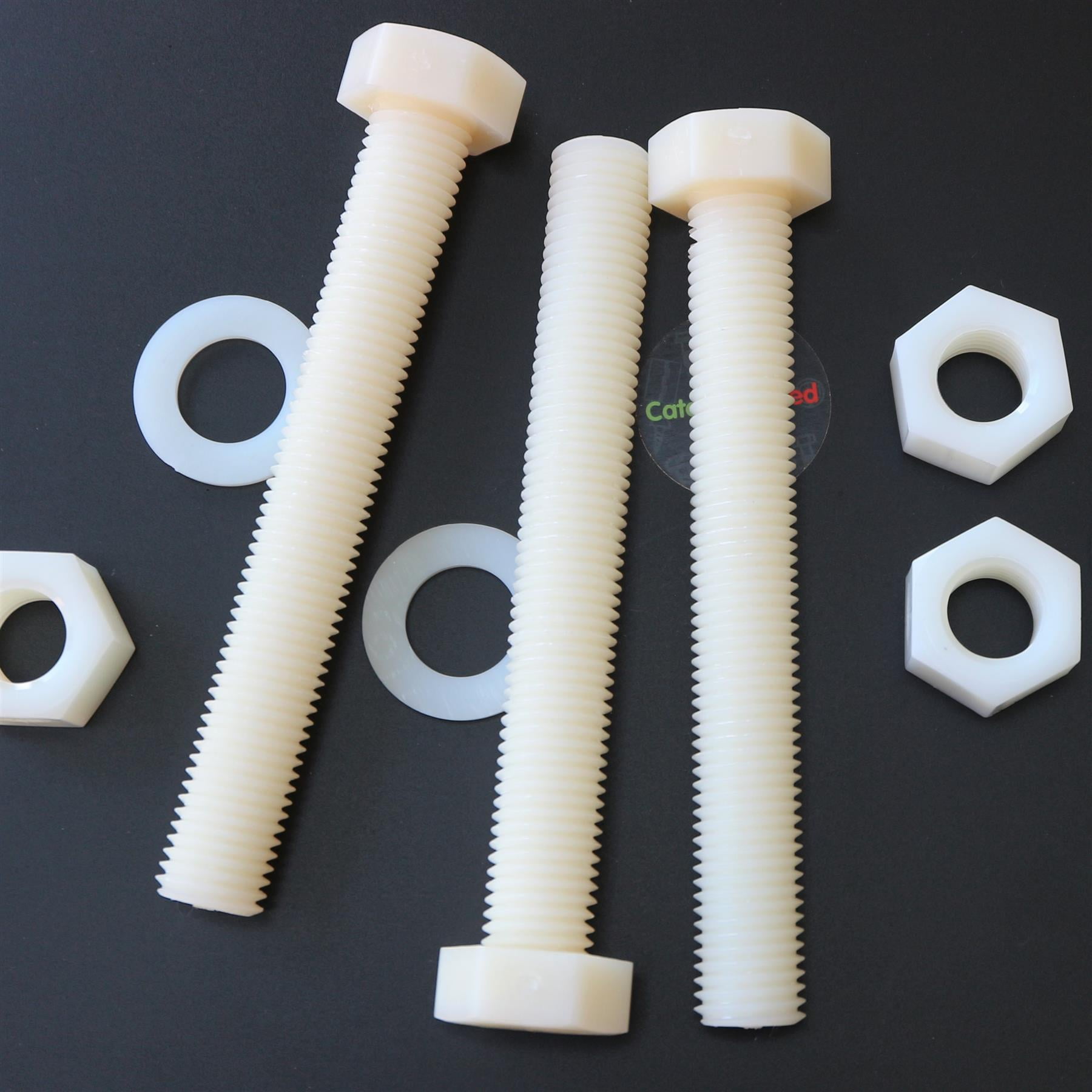 5 x Natural Colour Nylon, Hex Head, M20 x 150mm, Plastic Nuts and Bolts, Washers, Hexagon, Nylon ...