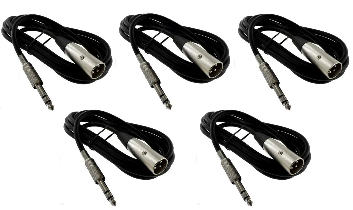 5x Pack 6FT XLR 3Pin Male to 1/4" Stereo TRS Plug Mic Microphone Cord ...