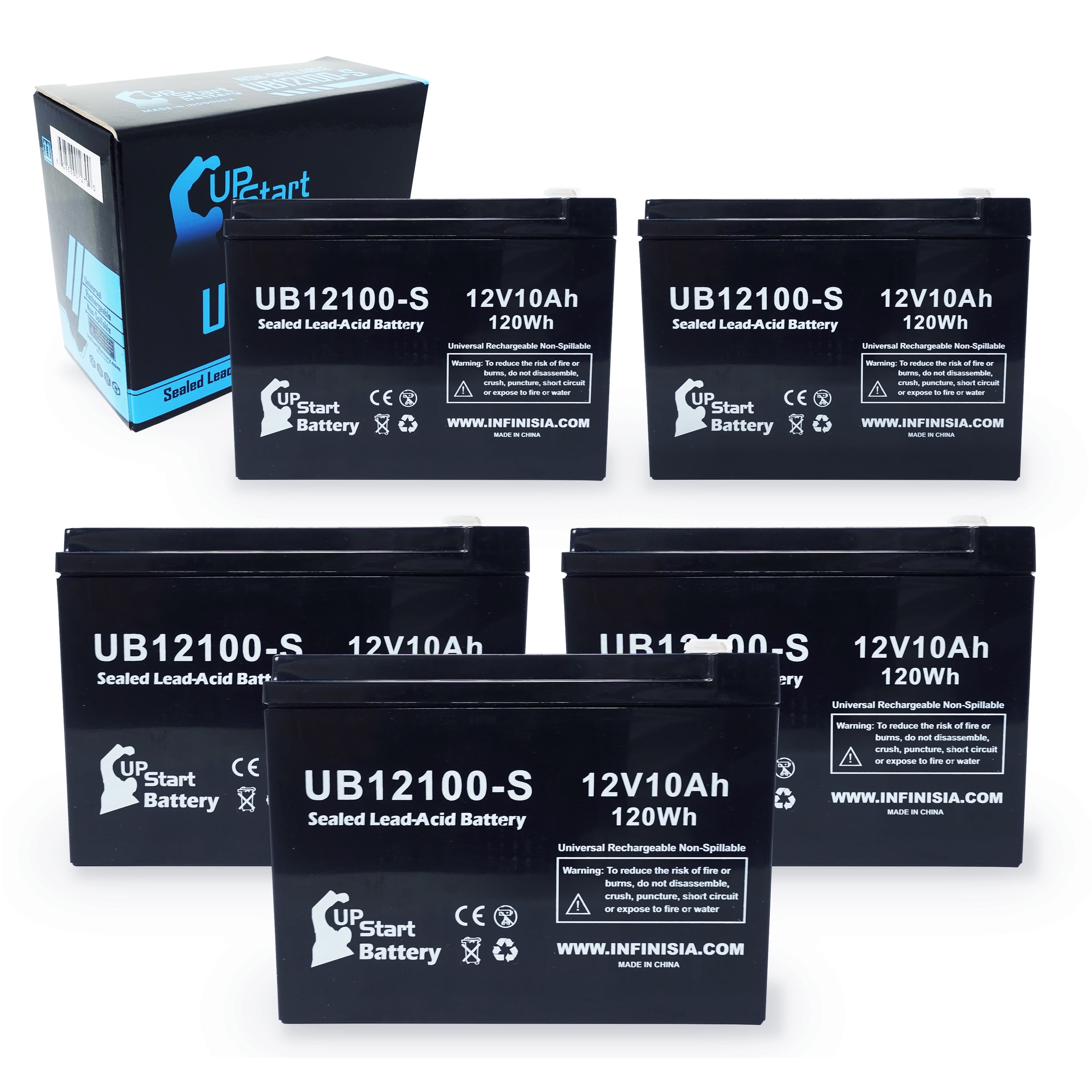 5x Pack - Compatible Rascal 355 Fold & Go Battery - Replacement UB12100 ...
