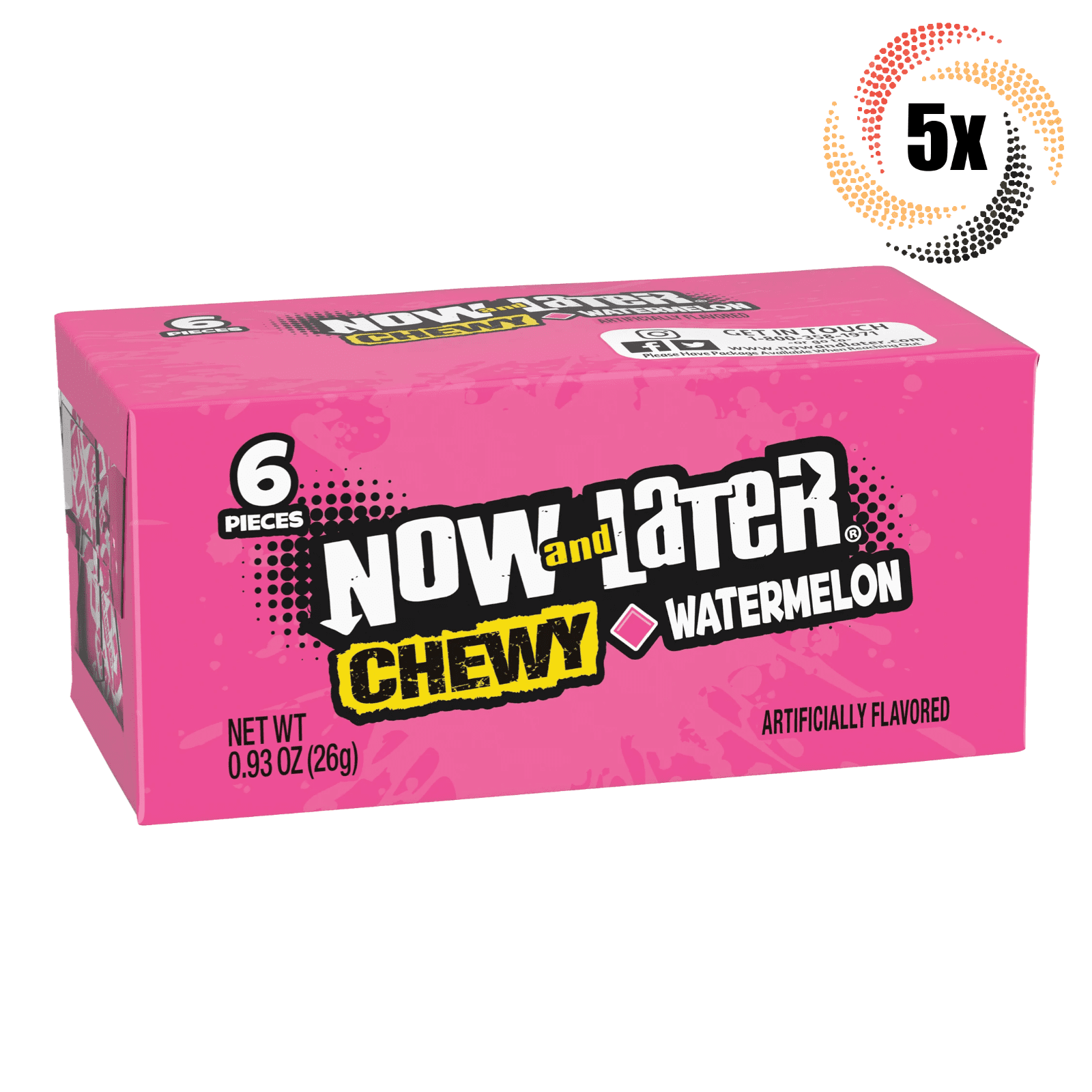 5x Packs Now & Later Chewy Watermelon Flavor Candy | 6 Pieces Per Pack ...