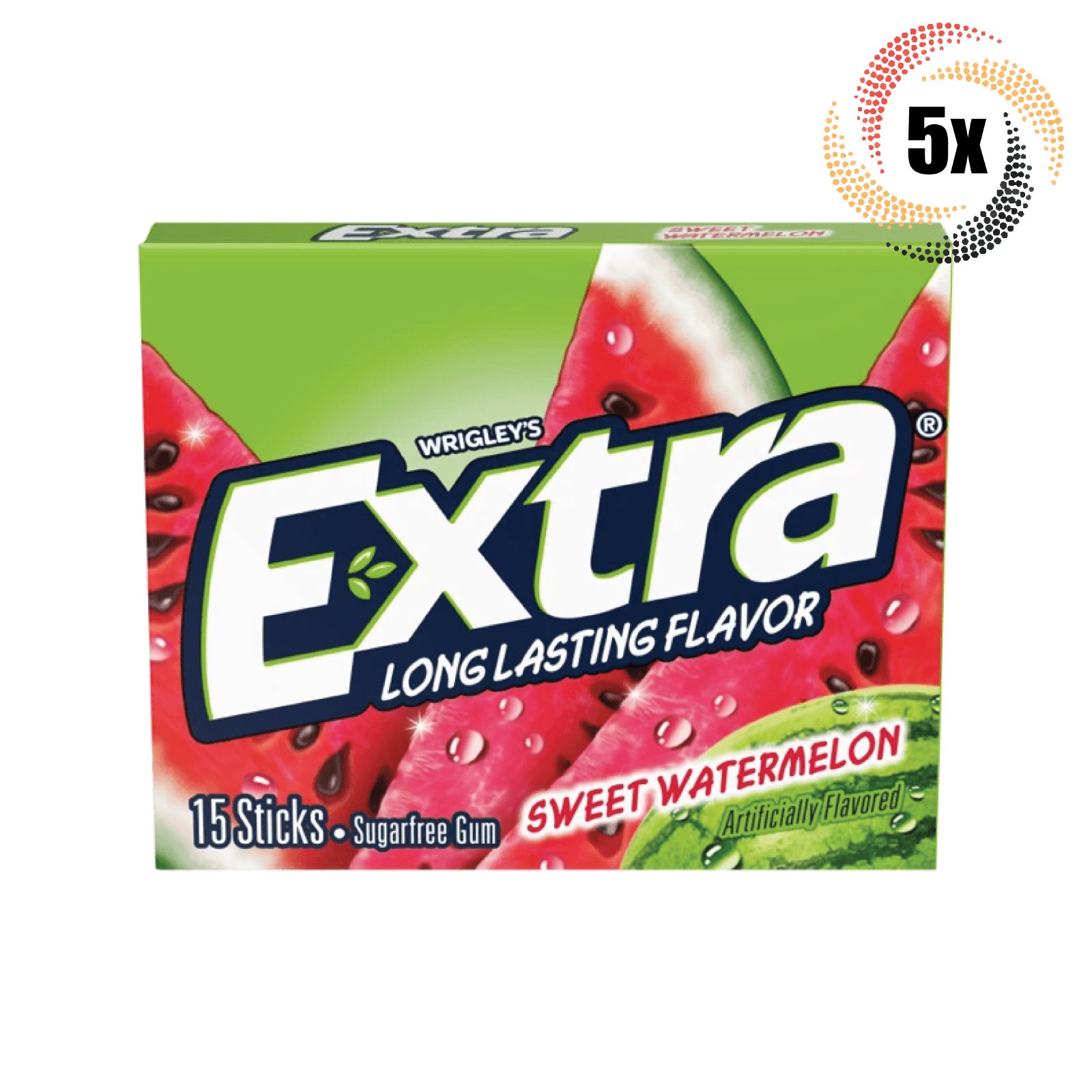 5x Packs Wrigley's Extra Sweet Watermelon Gum | 15 Sticks Per Pack ...