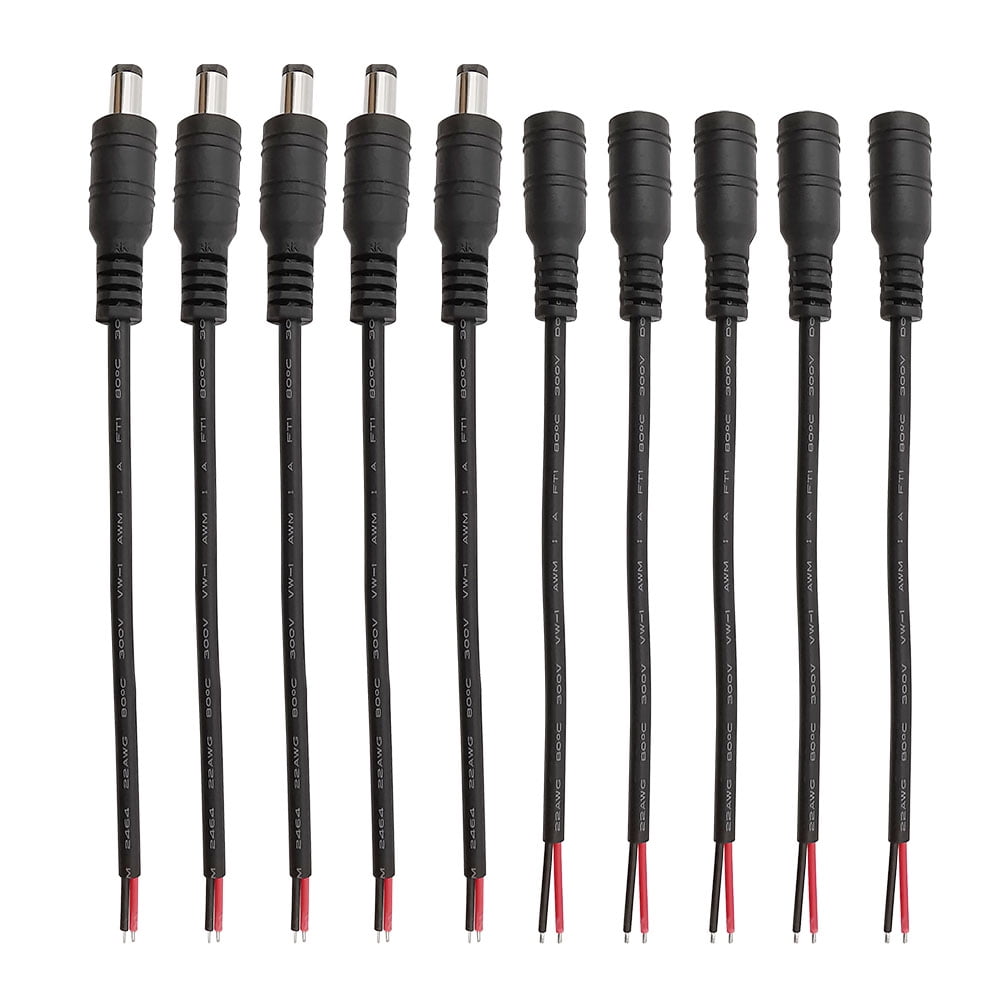 5x Pairs Black DC Pigtails Male-Female Set Plug Power Adapter 2-Pin ...