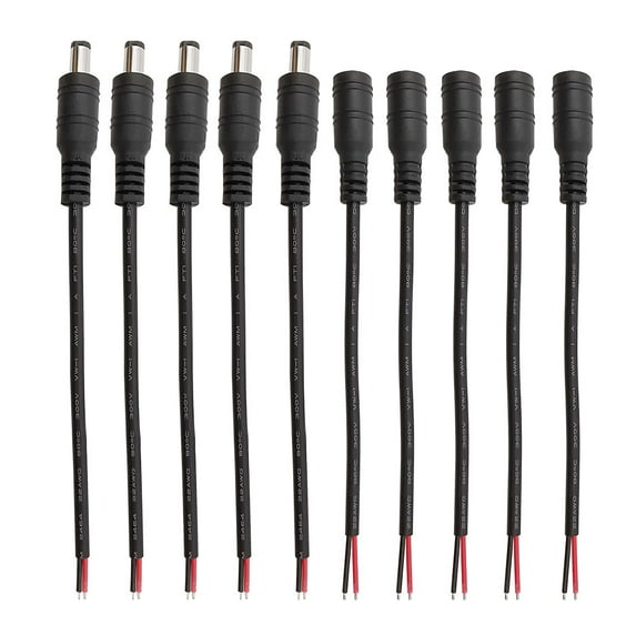 5x Pairs Black DC Pigtails Male-Female Set Plug Power Adapter 2-Pin ...
